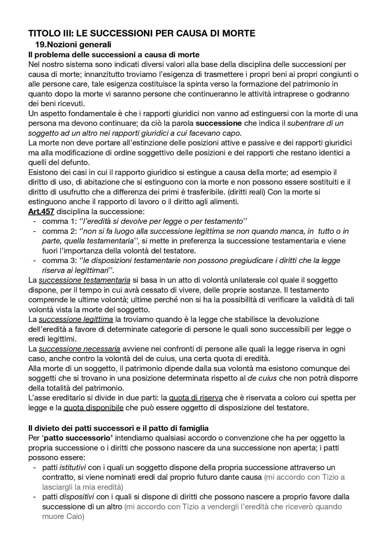 Titolo 3: le successioni per causa di morte - Docsity