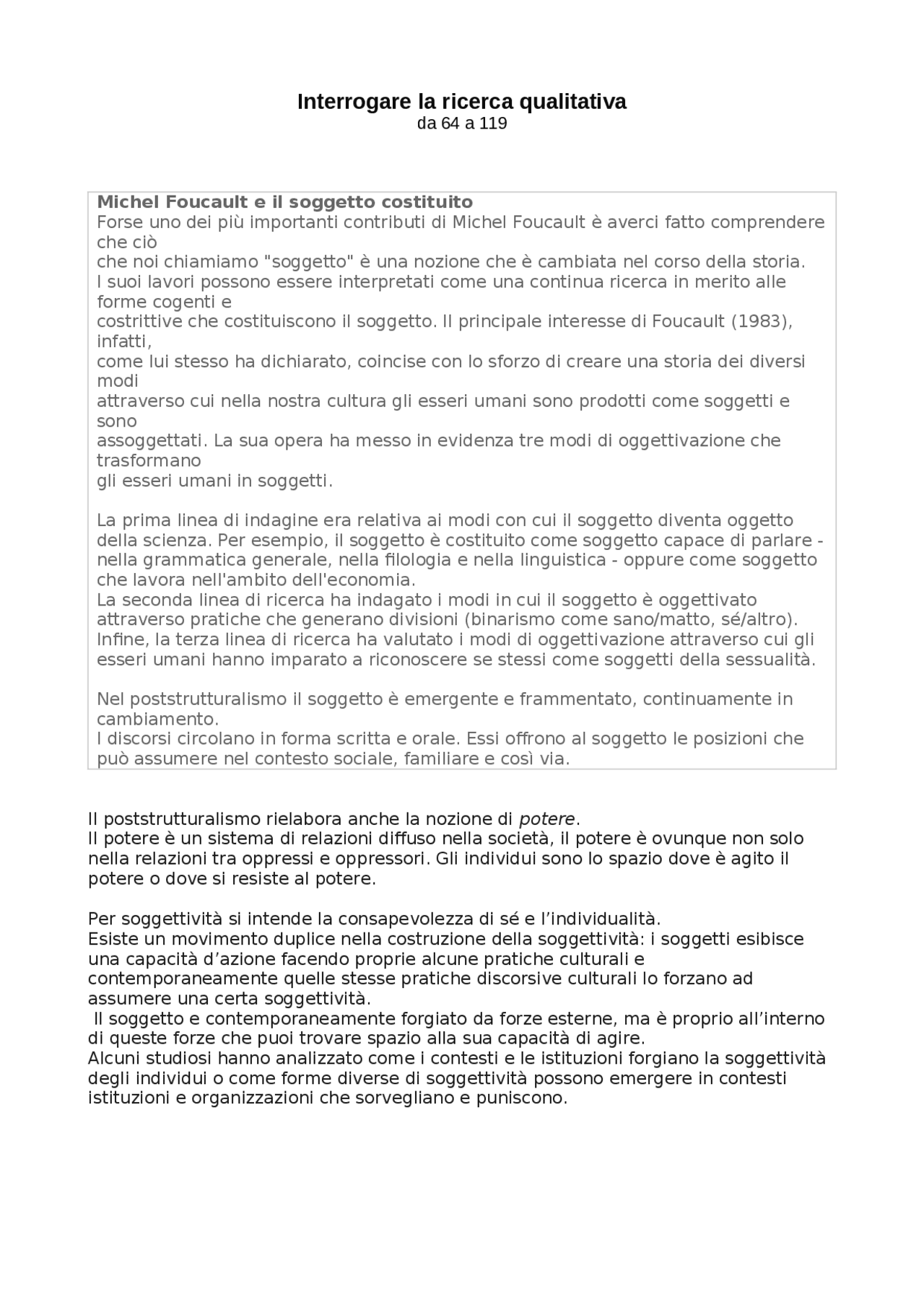 Riassunto Del Libro Interrogare La Ricerca Qualitativa Docsity