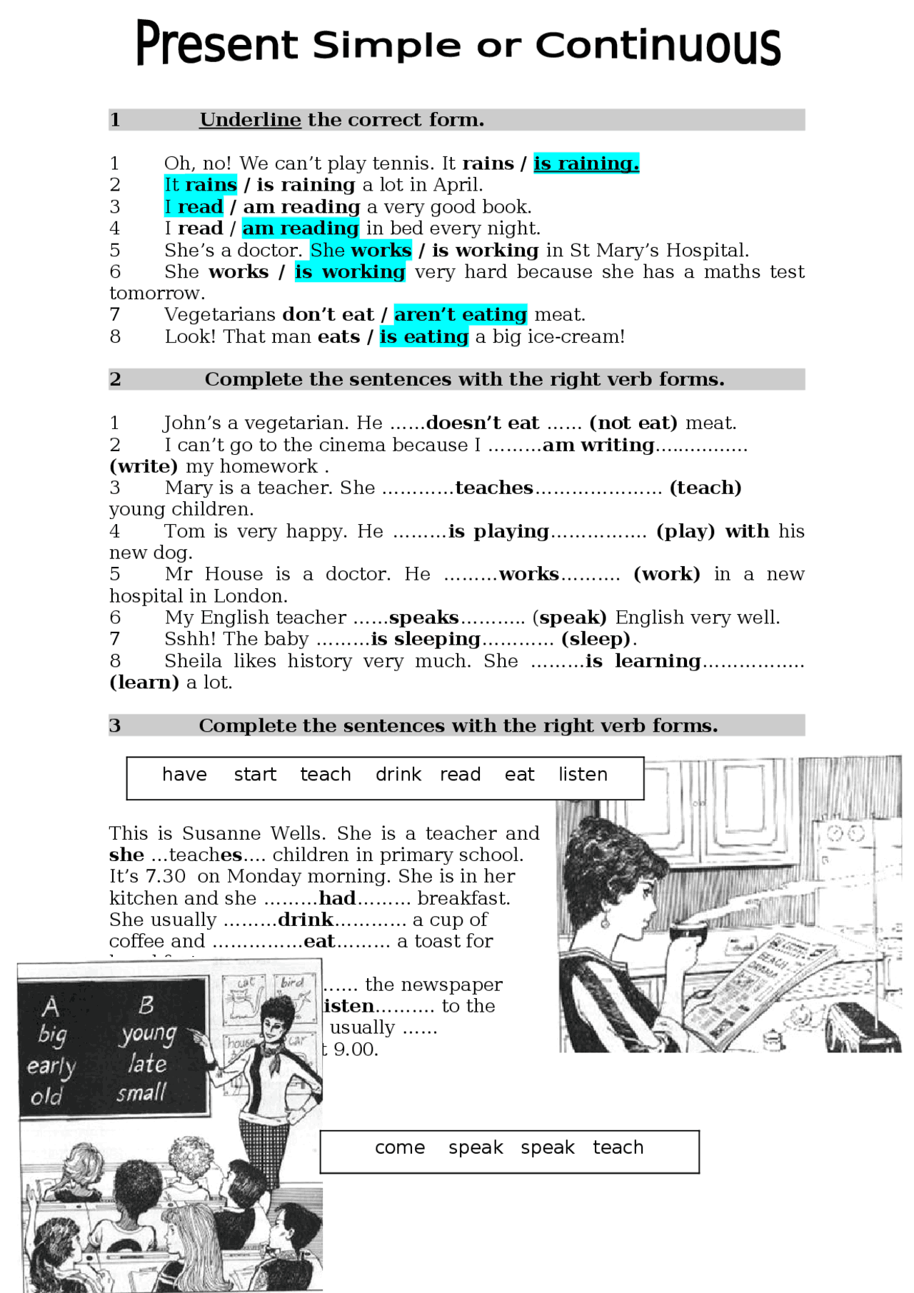 PRESENT SIMPLE VS PRESENT CONTINUOUS | Ejercicios de Inglés Técnico | Docsity