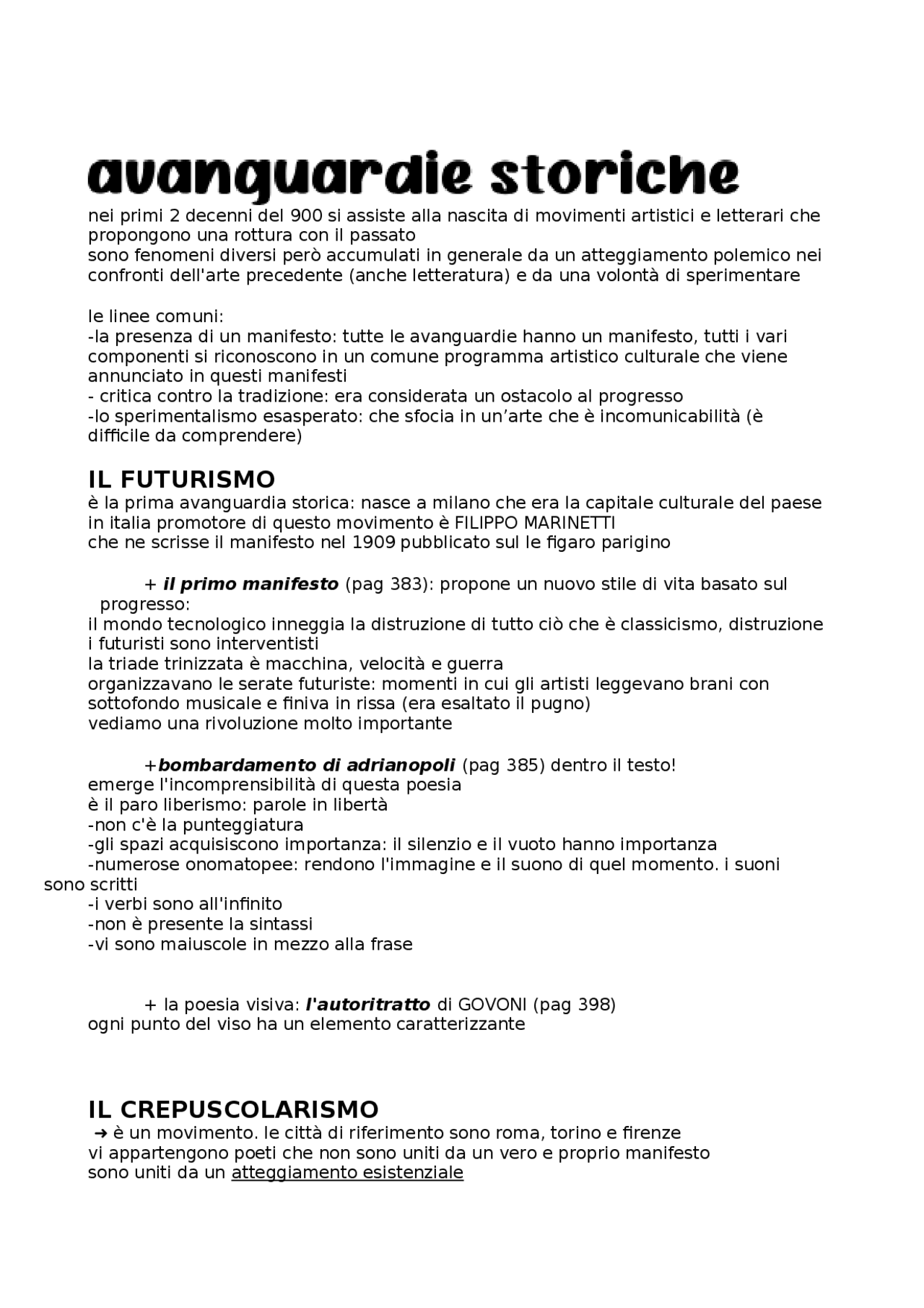 Le Avanguardie Storiche Docsity