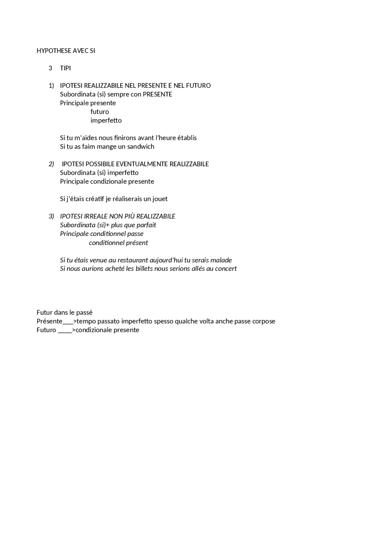 Hypothèse avec si schéma - Docsity