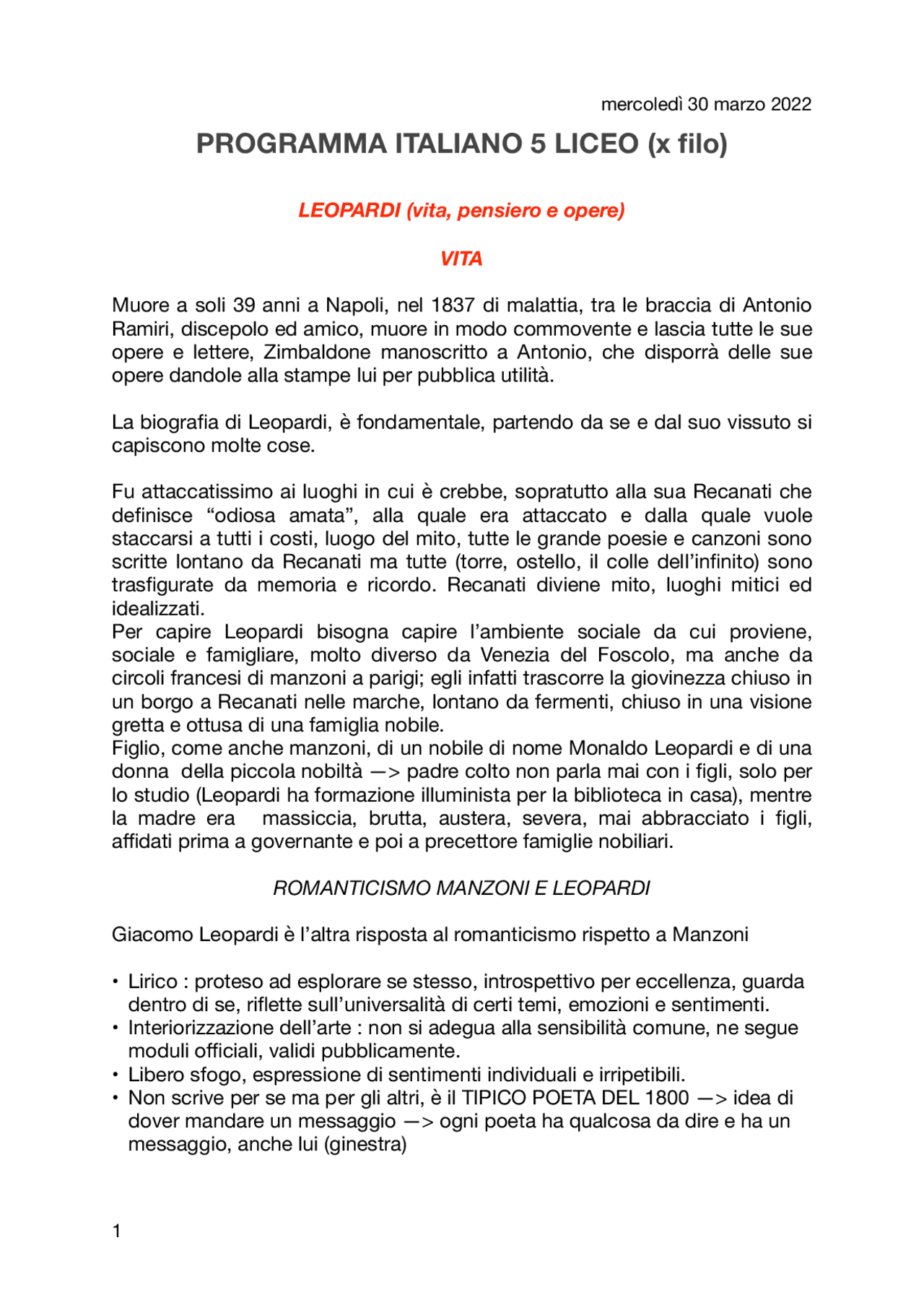 APPUNTI DI ITALIANO, TUTTI GLI AUTORI, 5 LICEO - Docsity