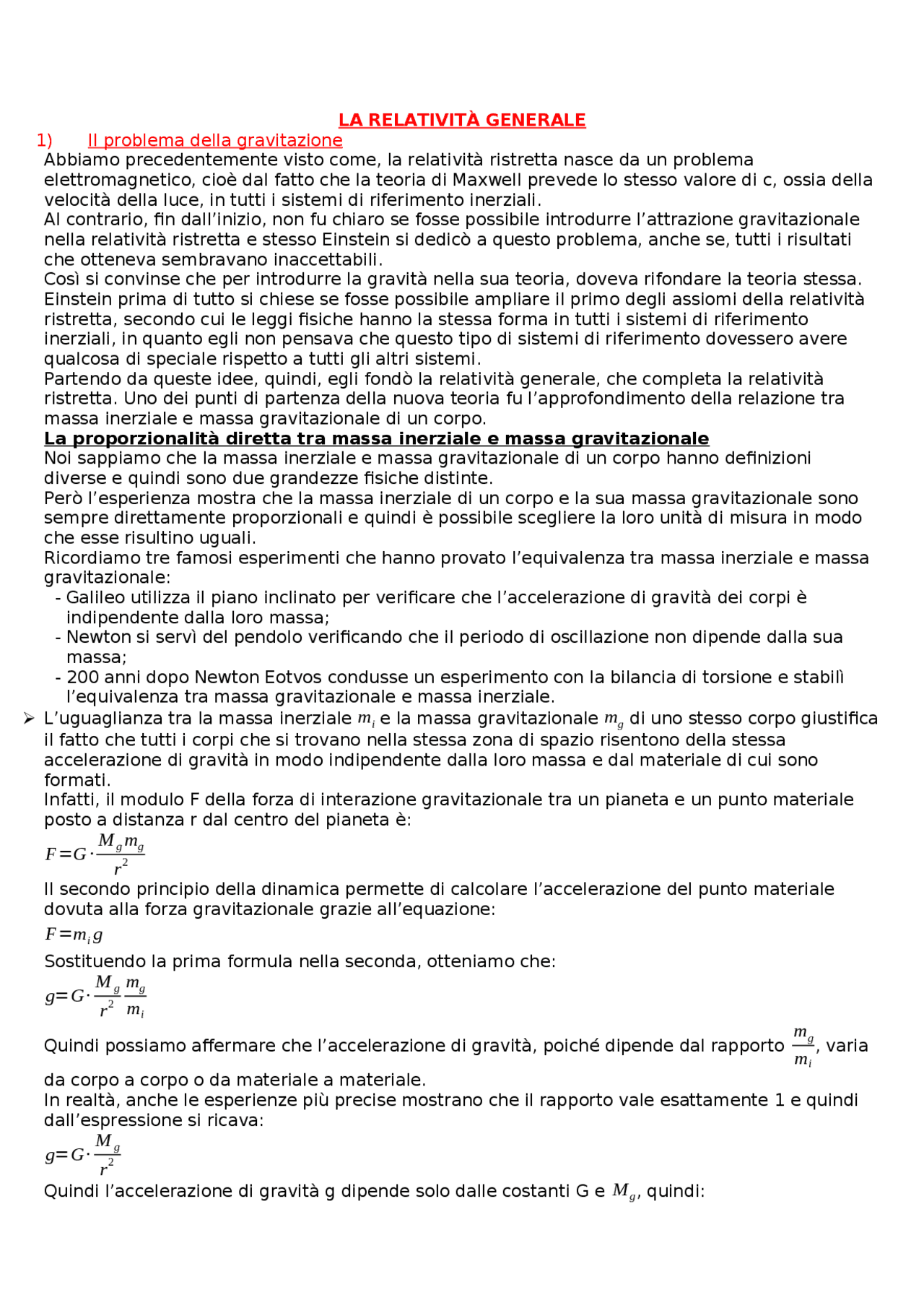 La Relatività Generale Fisica Docsity