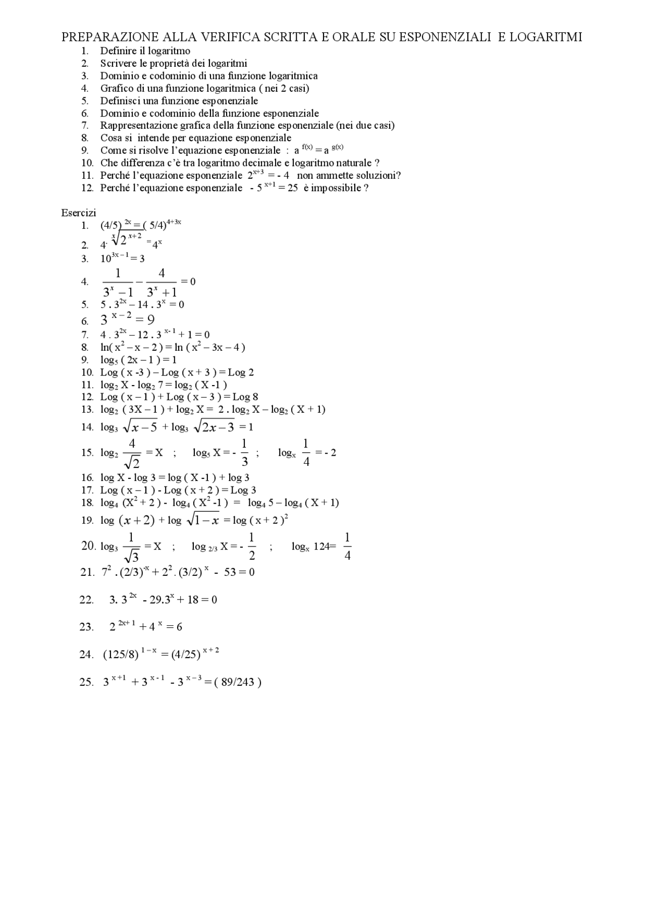 Matematica Ed Esercitazione Docsity