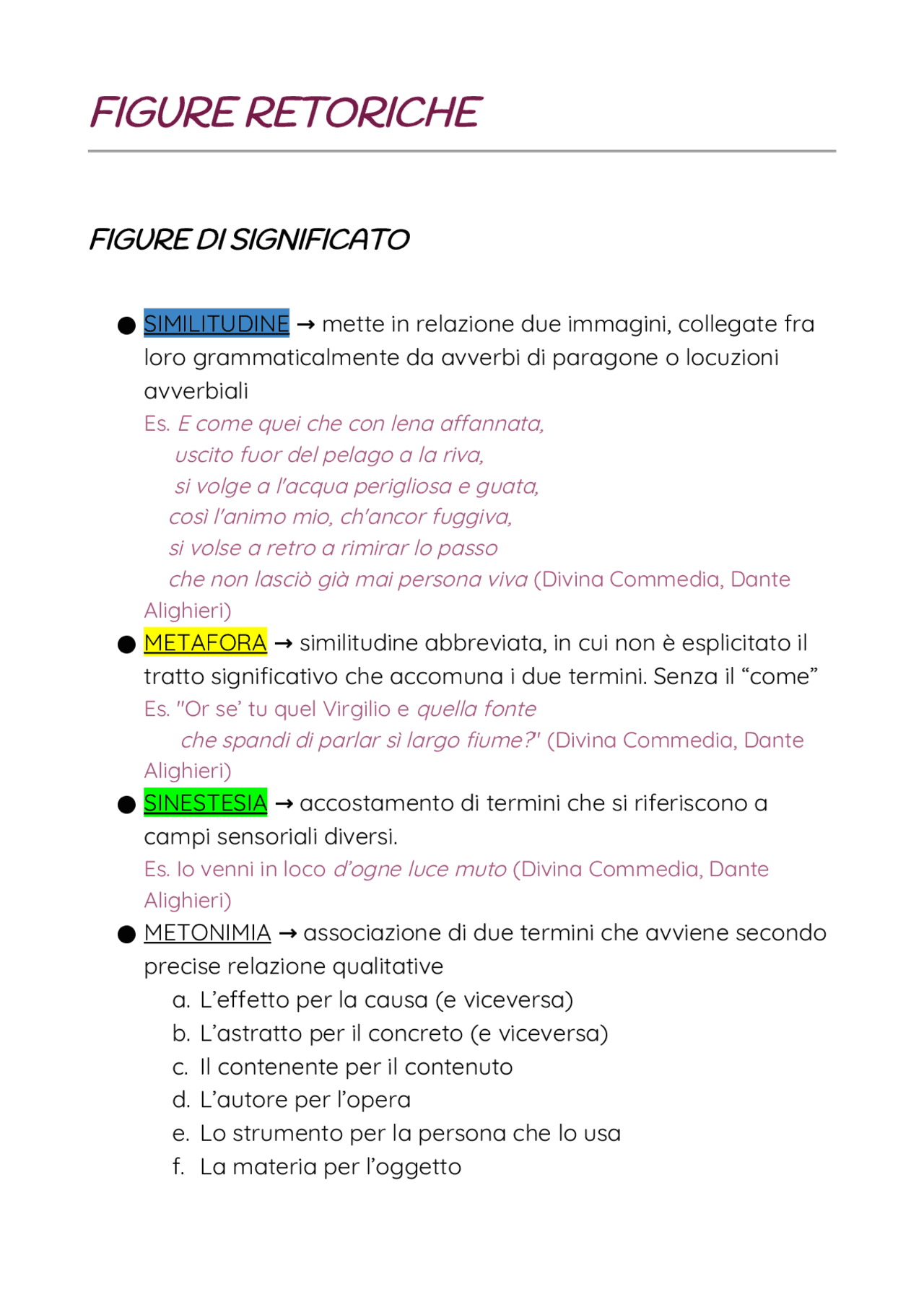 Schema Delle Principali Figure Retoriche Schemi E Map