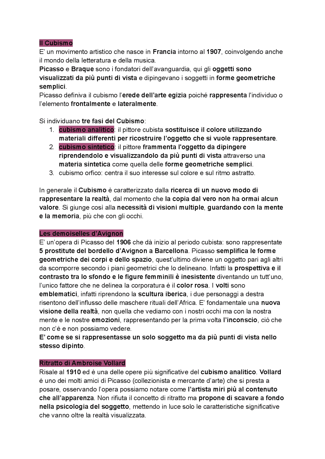 Cubismo E Picasso Il Futurismo Docsity