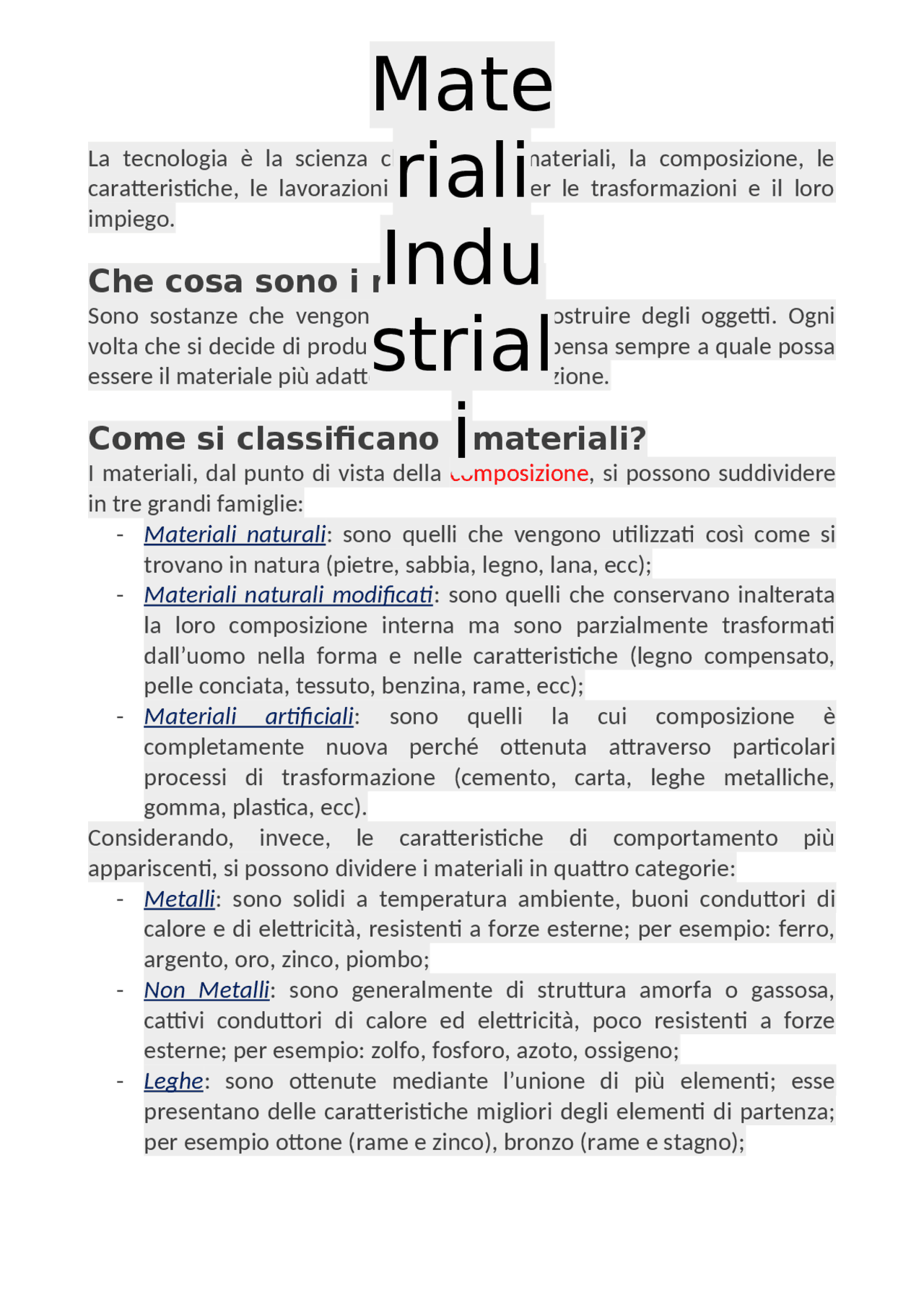 Appunti Materiali Industriali Docsity