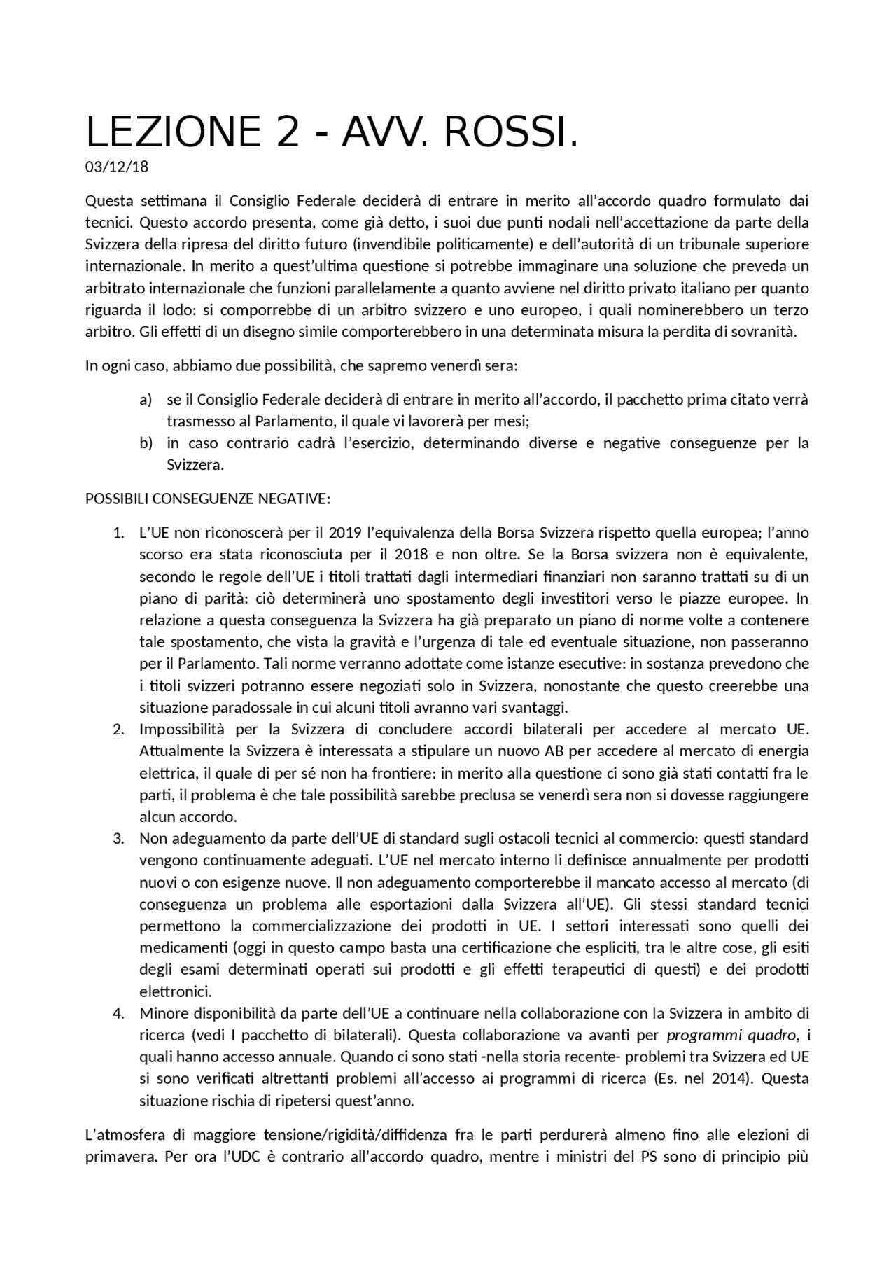 Lezione Di Diritto Pubblico Svizzero Docsity