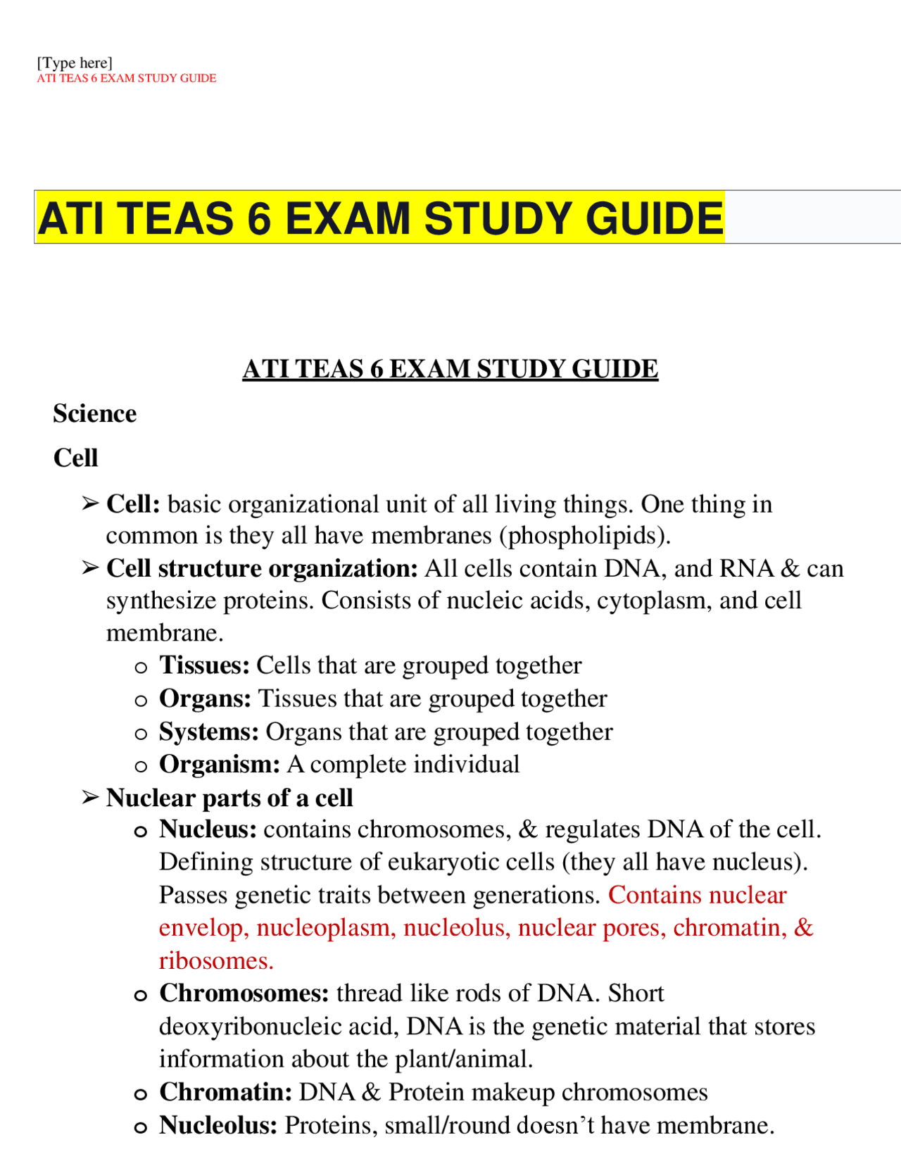 ATI TEAS 6 EXAM STUDY GUIDE VERIFIED - Docsity
