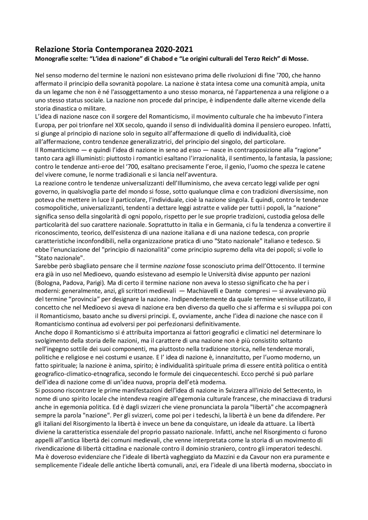 Relazione Lidea Di Nazione” Di Chabod Docsity