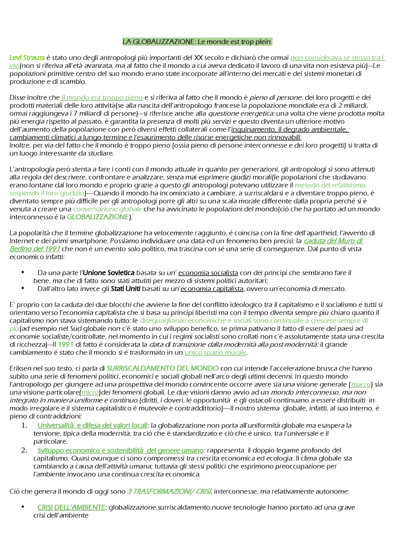 Fuori Controllo Eriksen Appunti Di Antropologia Docsity