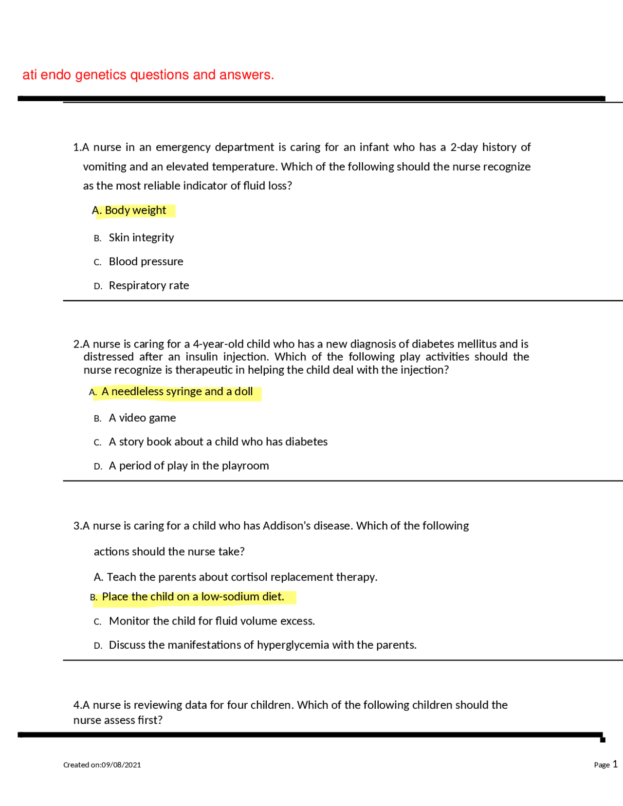 Ati endo genetics questions and answers. - Docsity