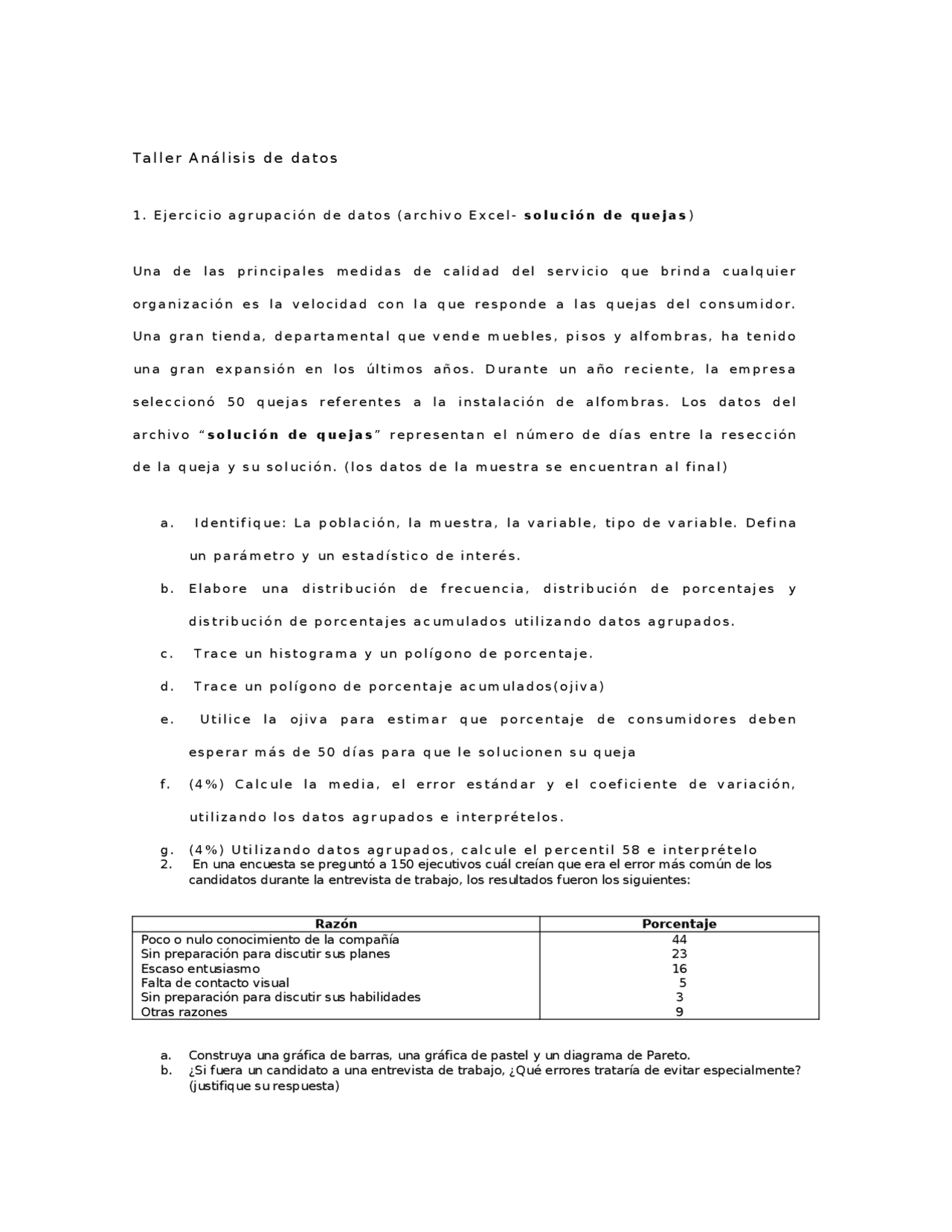 Ejercicios Analisis De Datos Docsity