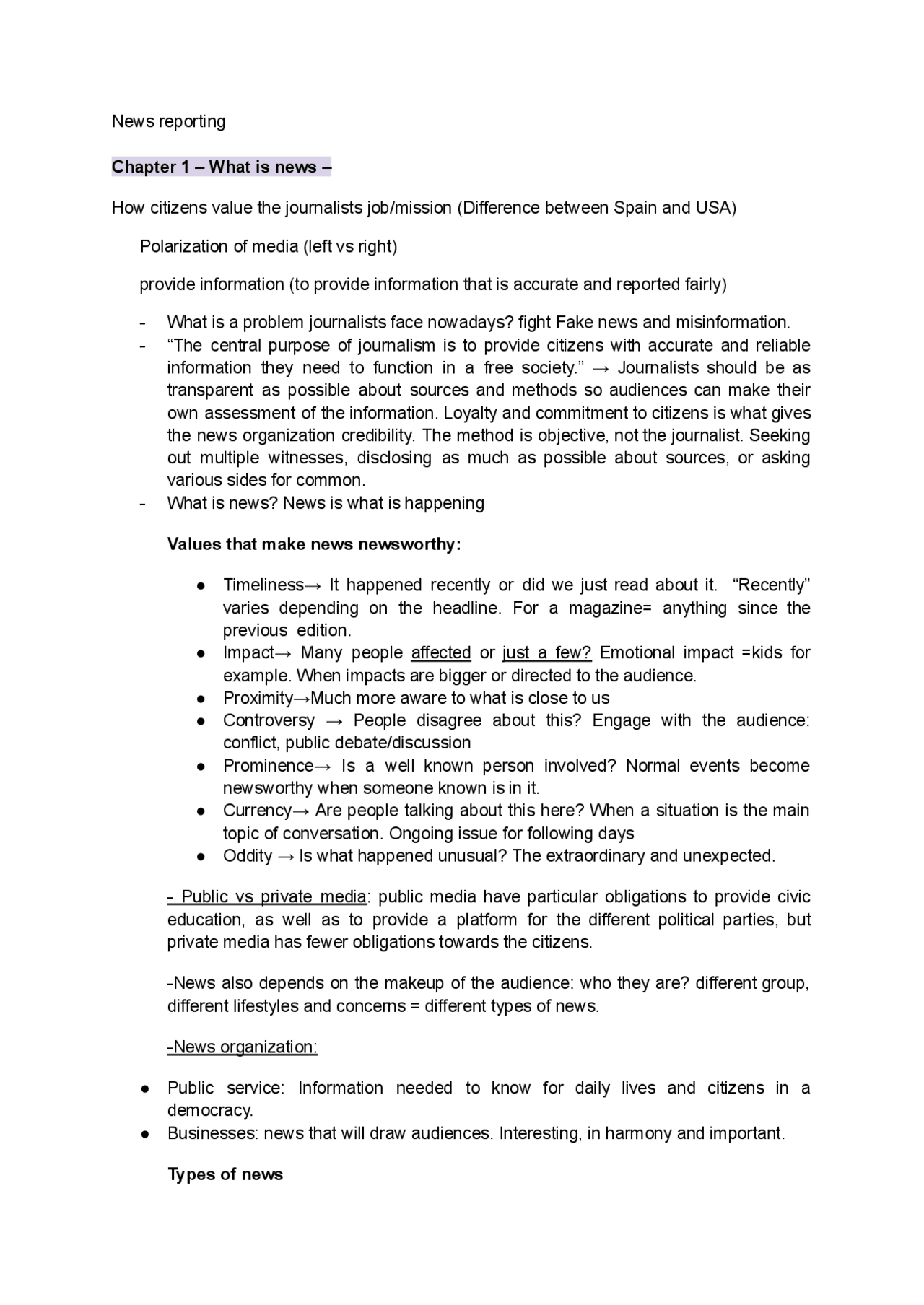Apuntes News Reporting Docsity