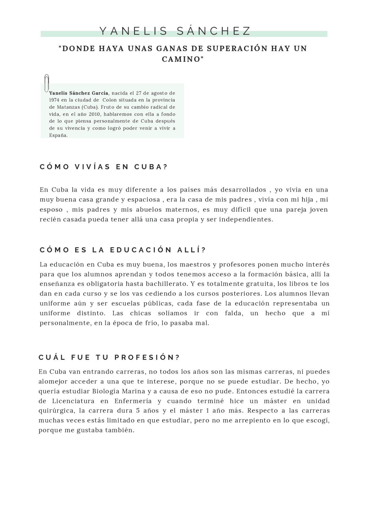 Entrevista libre practica en la asignatura - Docsity