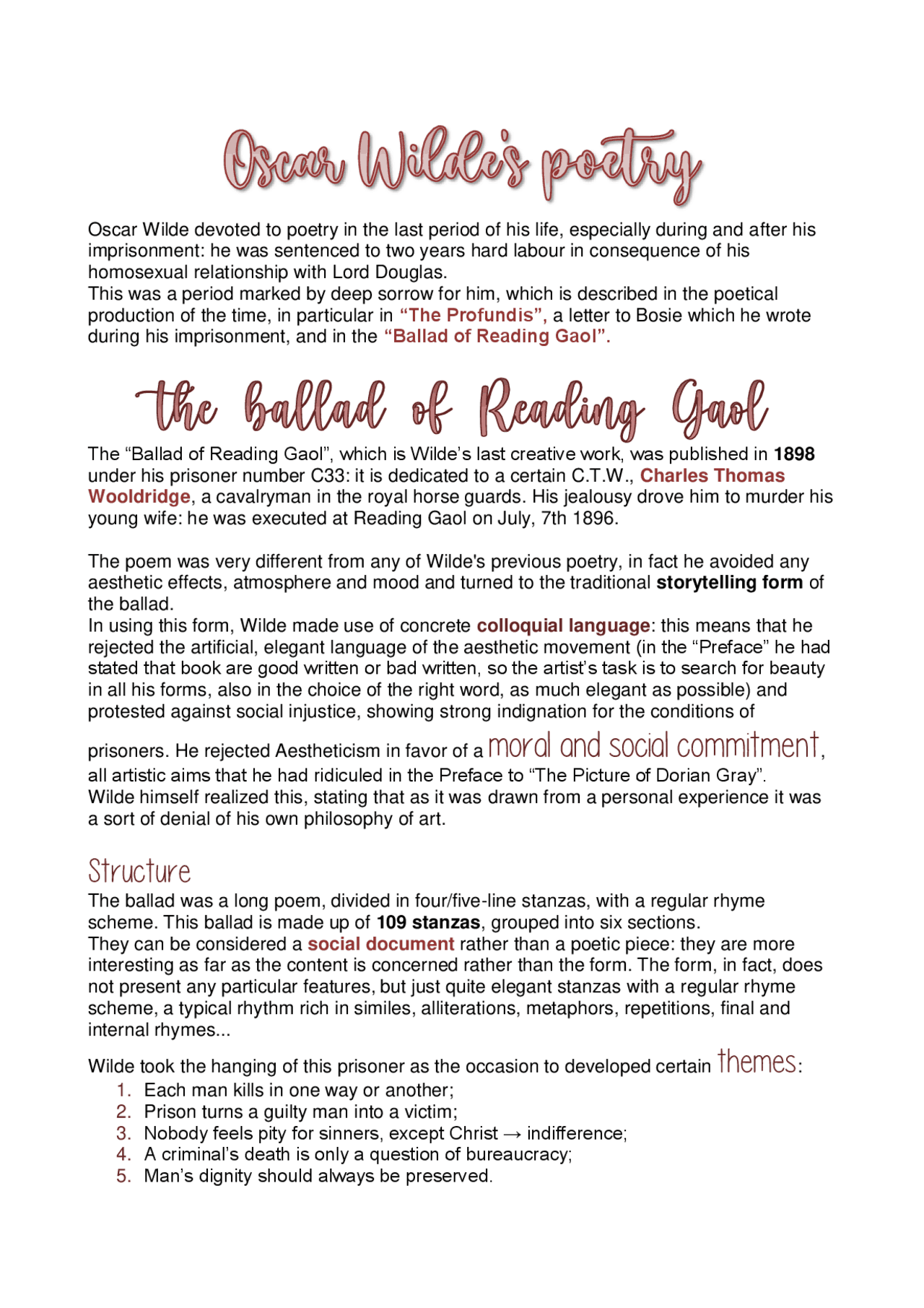 Oscar Wilde's poetry - Docsity