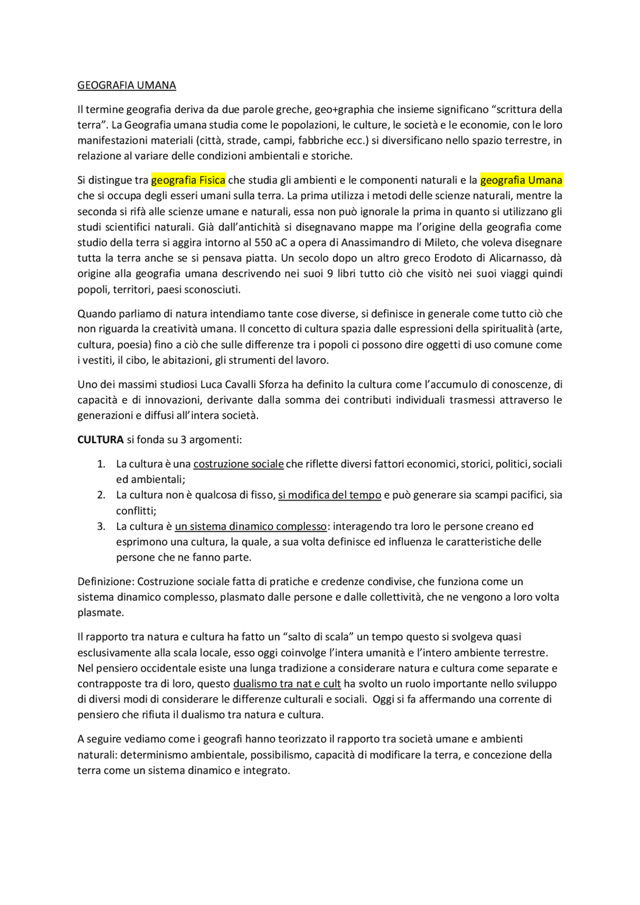Riassunto Libro Geografia Umana Docsity