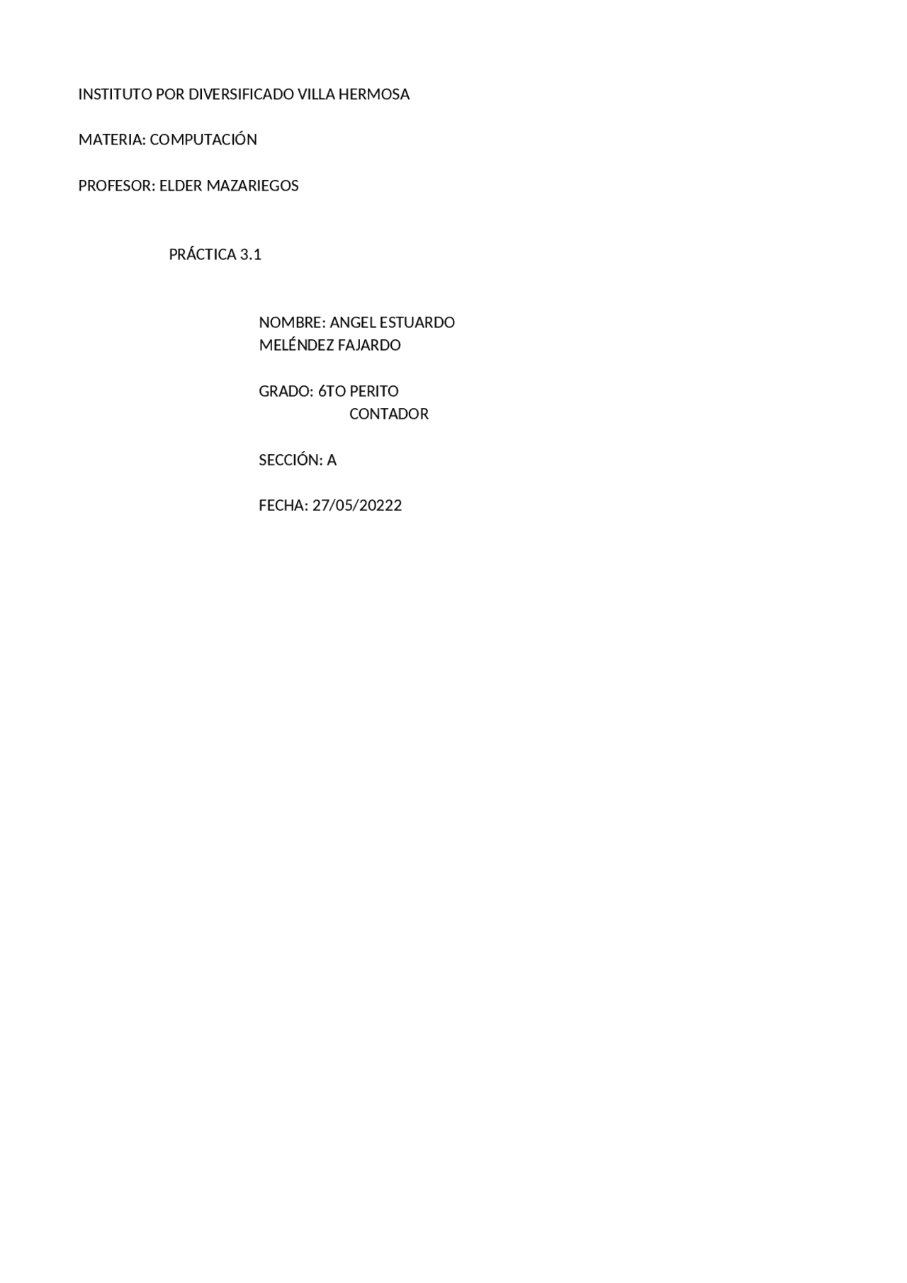 Ejercicio De Computación Practica 3 Y 31 Docsity