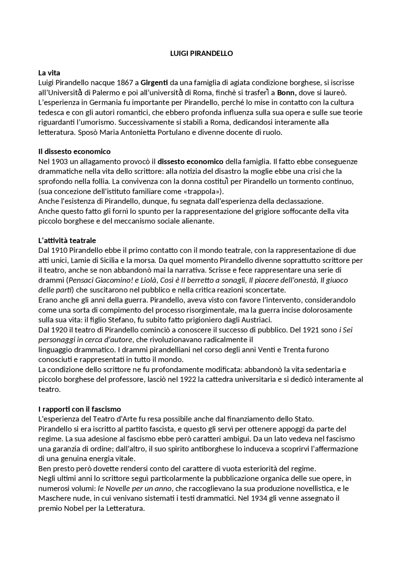 Appunti su Pirandello - Docsity