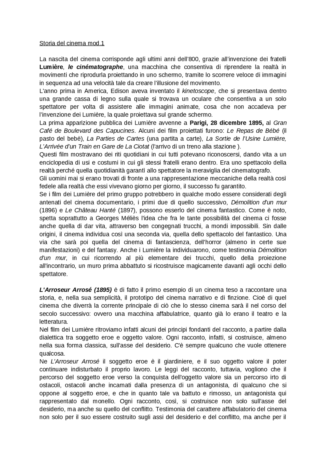 Storia Del Cinema Mod 1 Docsity