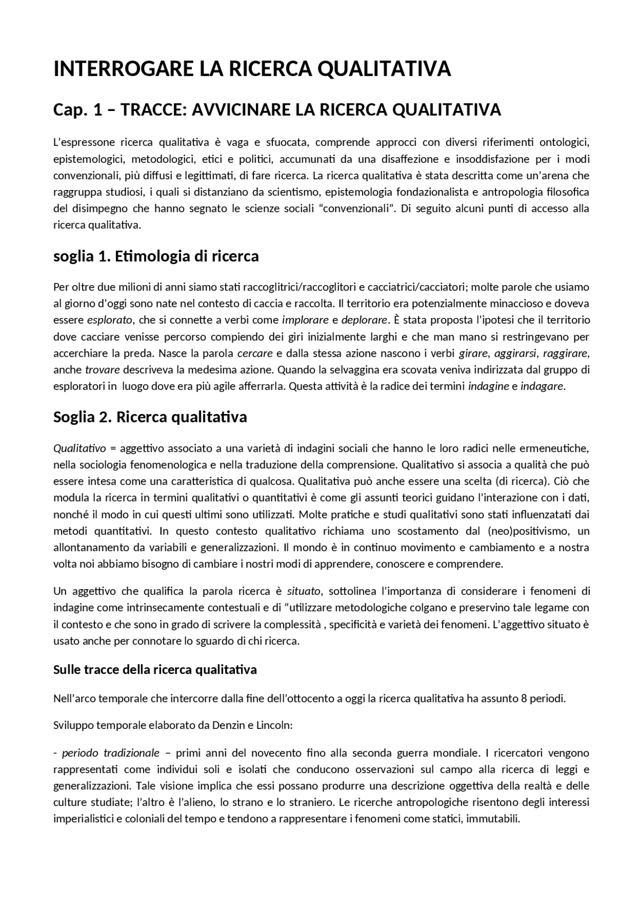 Riassunto Interrogare La Ricerca Qualitativa Docsity