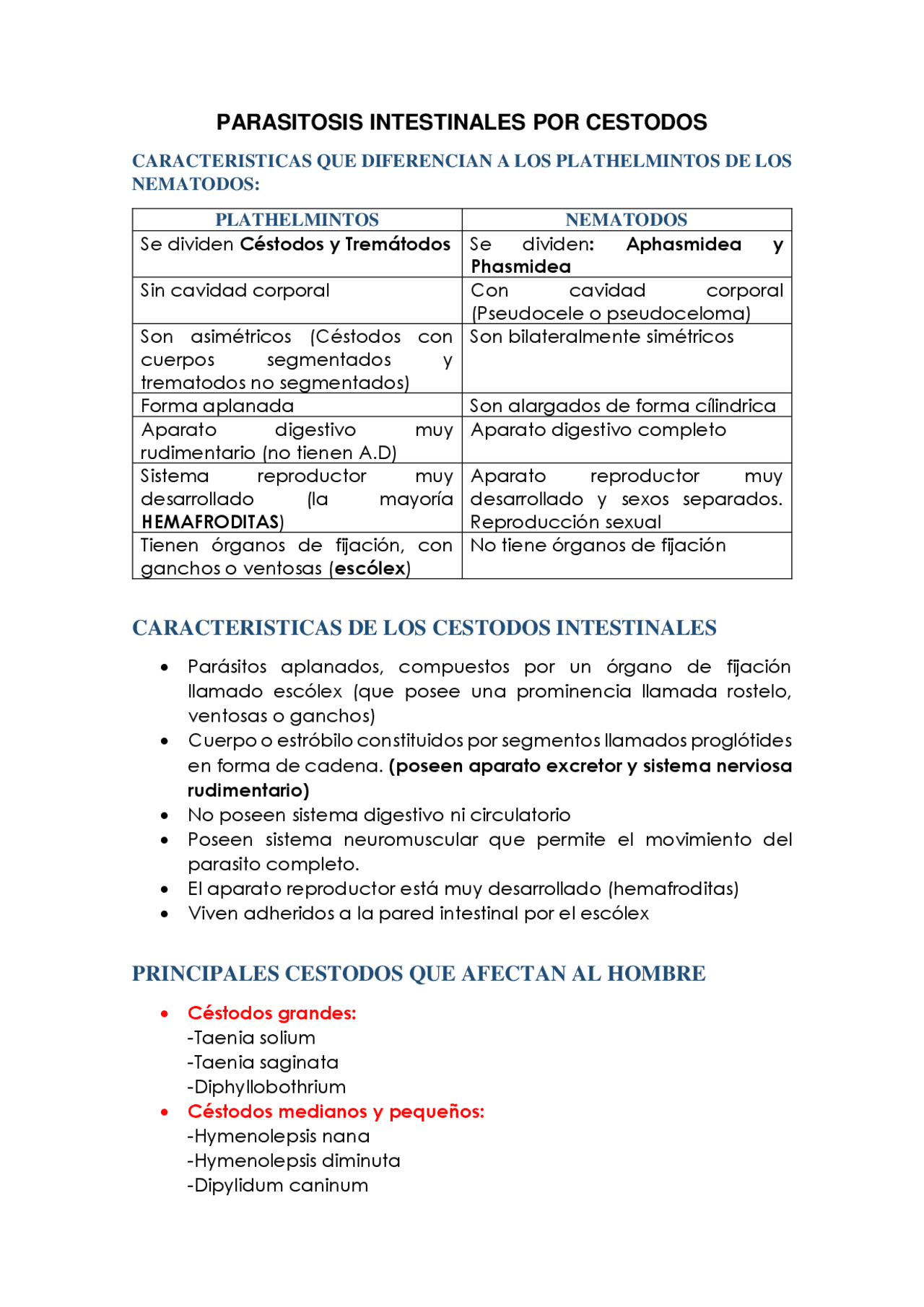 Parasitosis intestinales por céstodos | Resúmenes de Parasitología ...