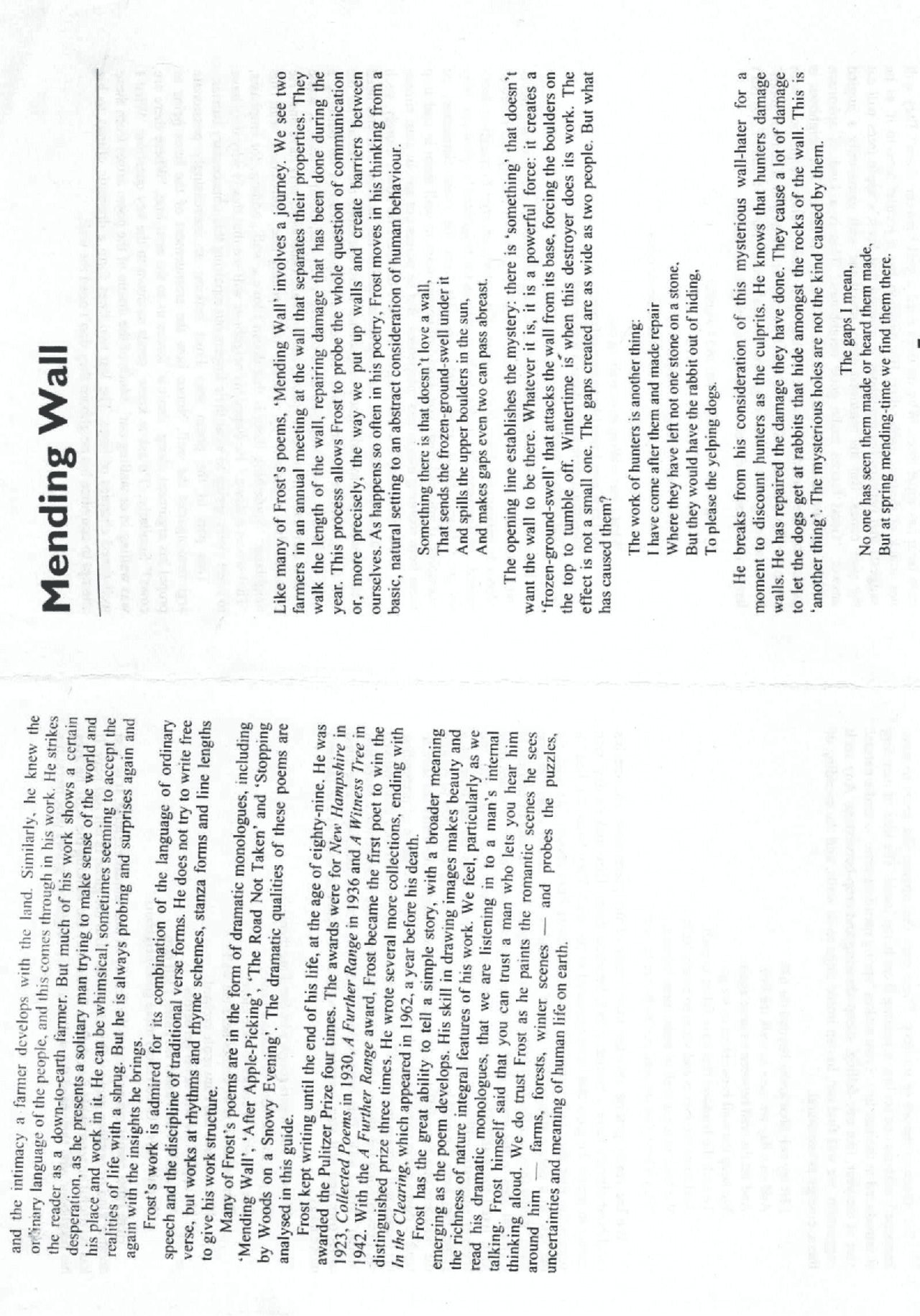 Mending Wall Analysis - Docsity