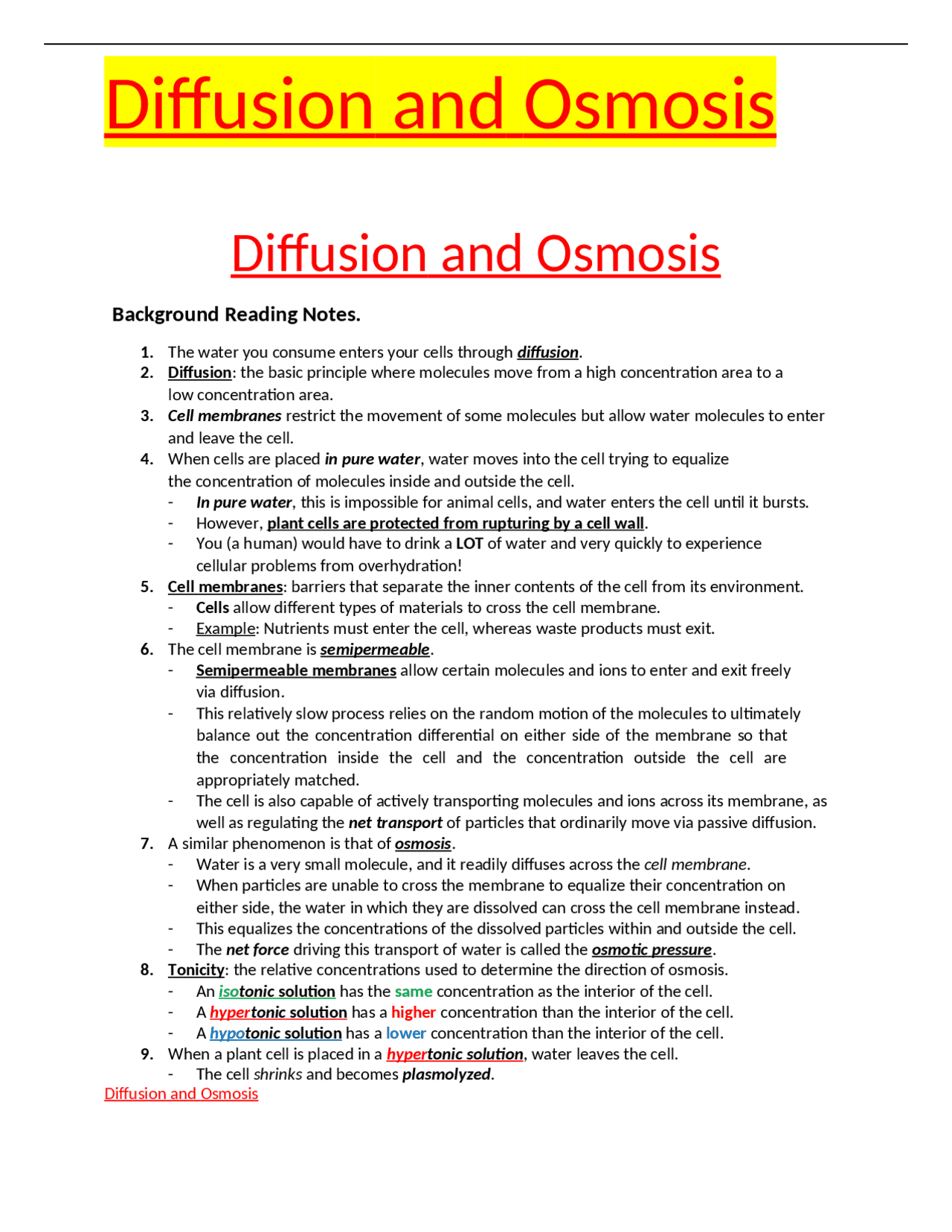 Diffusion And Osmosis Docsity