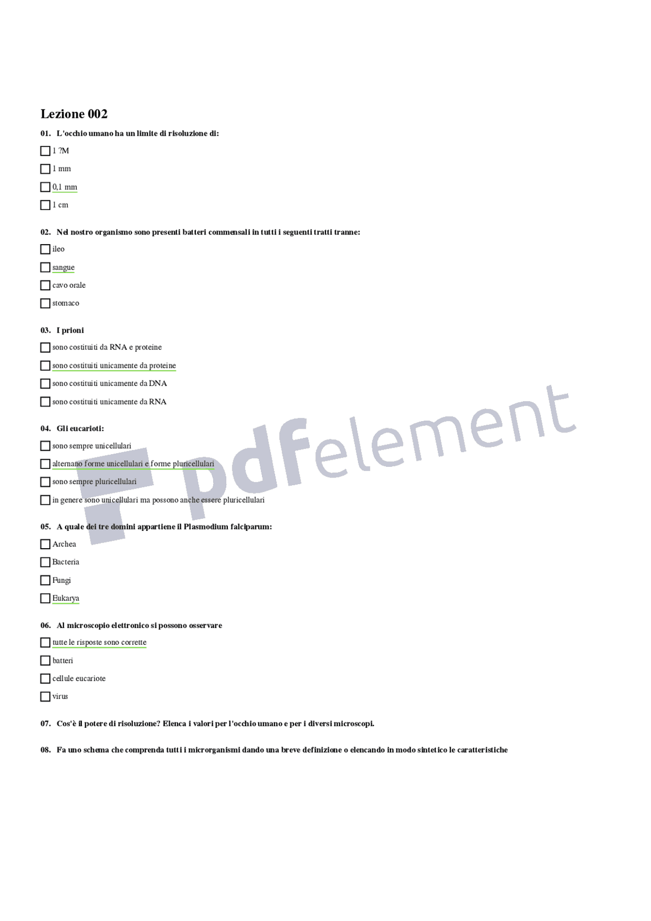 Paniere Ecampus 2022 Microbiologia Prof Gimelli Facoltà Scienze
