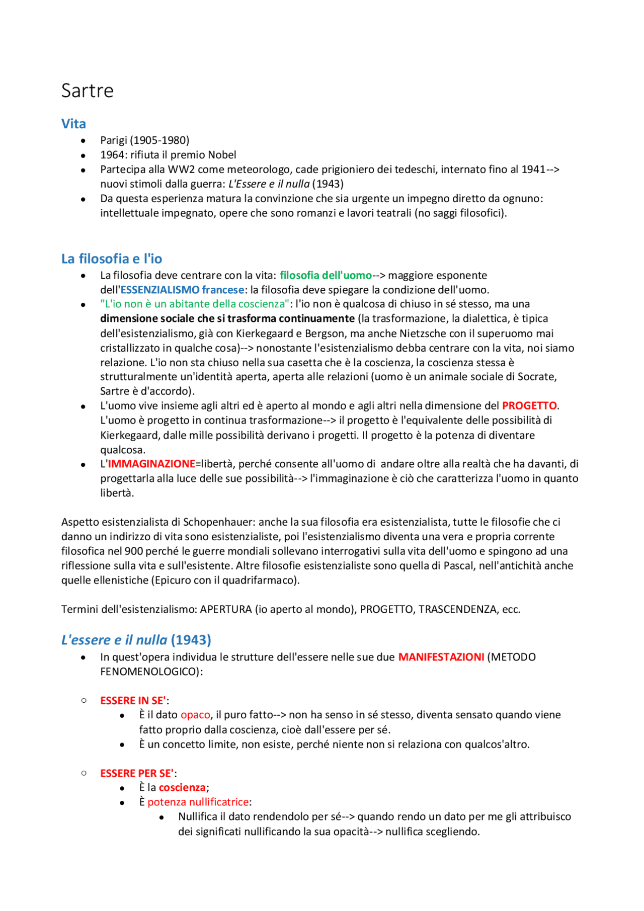 Sartre Completo Per Maturità Docsity