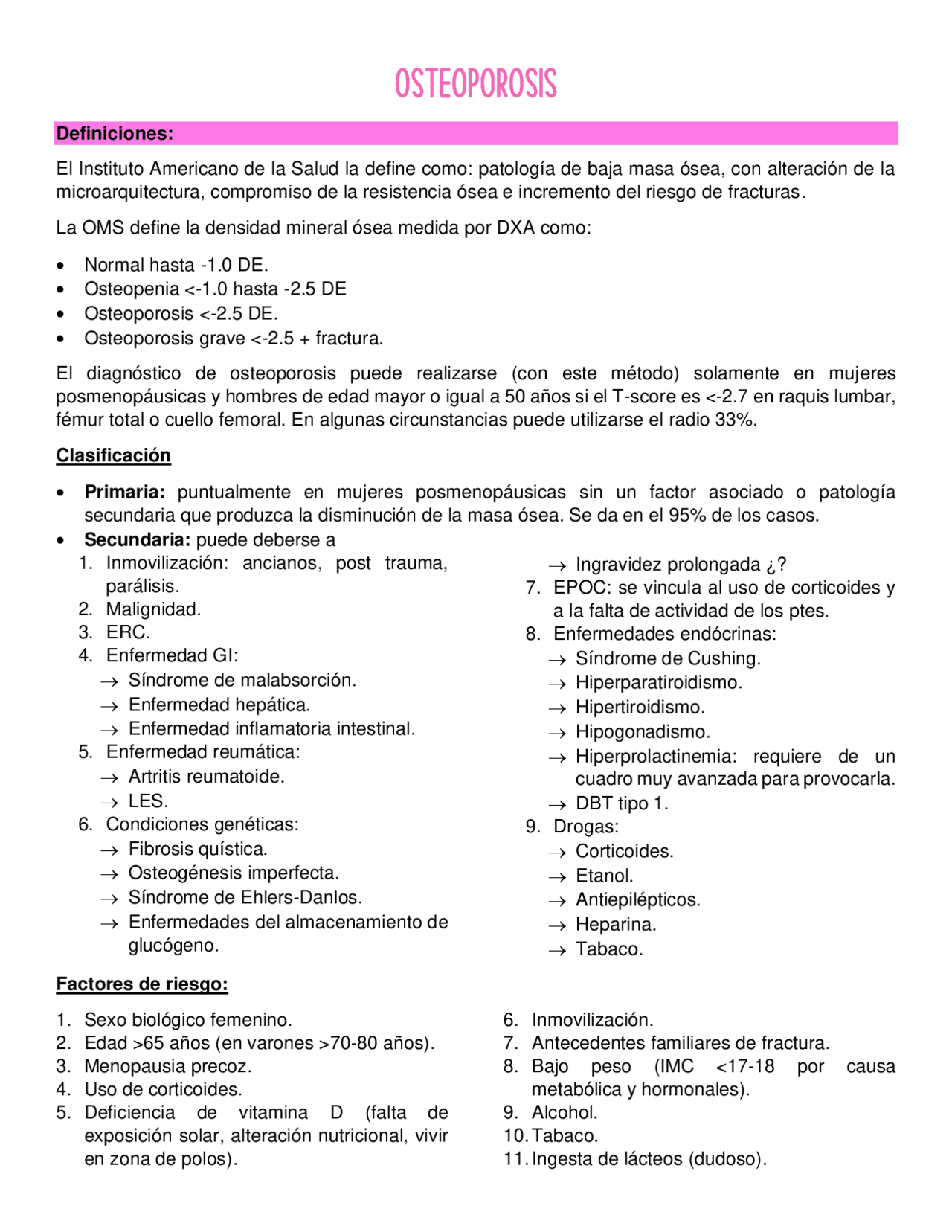 Osteoporosis Clínica Diagnóstico Y Tratamiento Docsity
