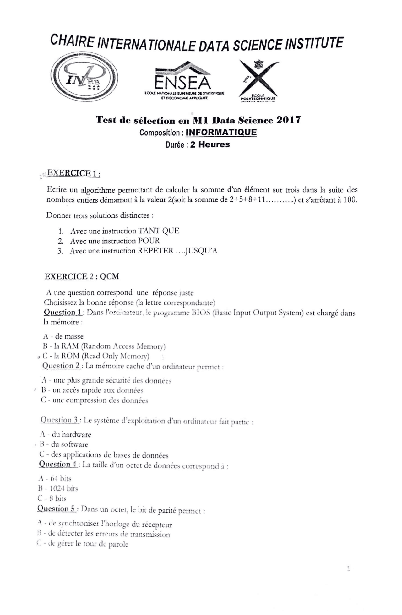 Algorithmique Et Programmation Docsity