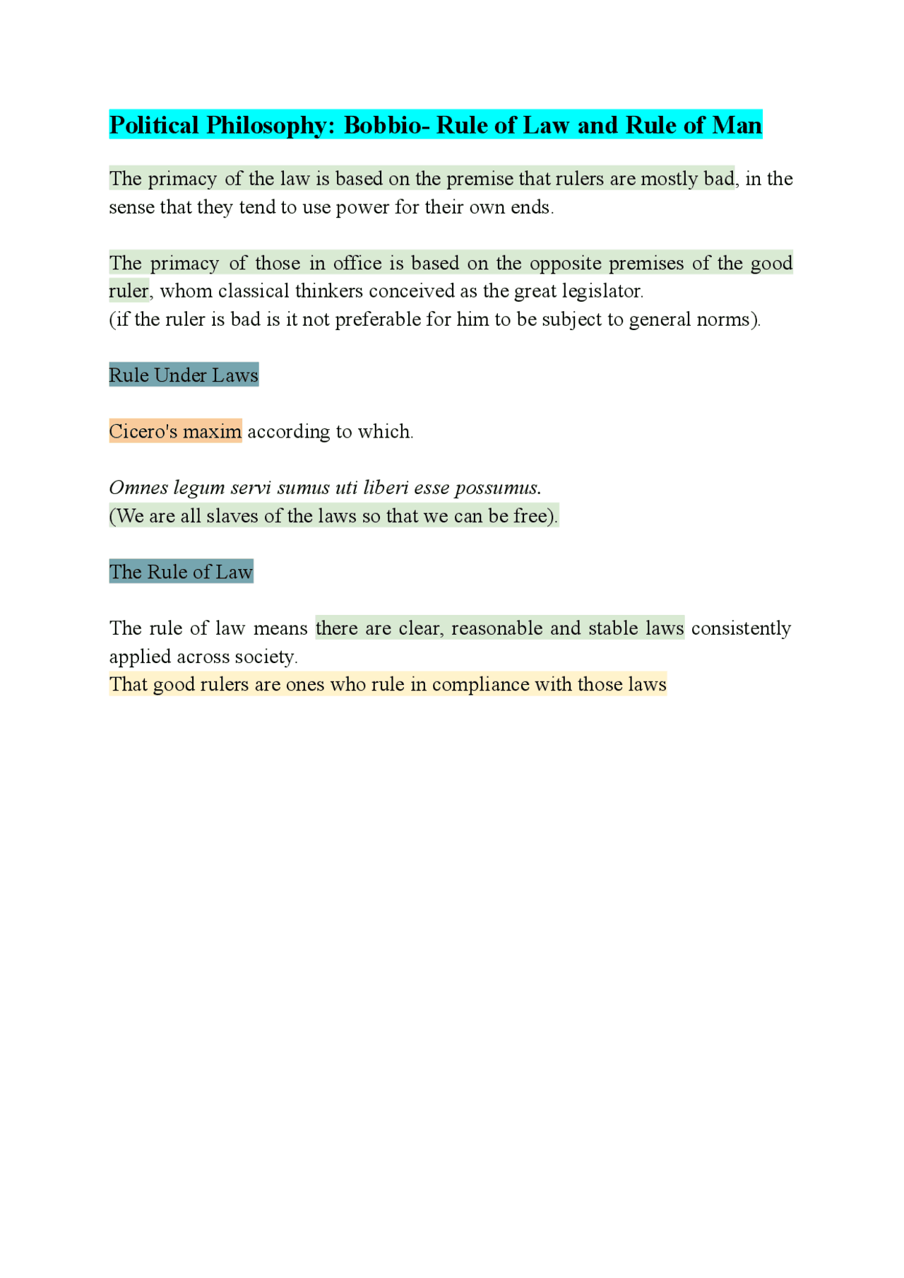 Bobbio- Rule of Law and Rule of Man - Docsity