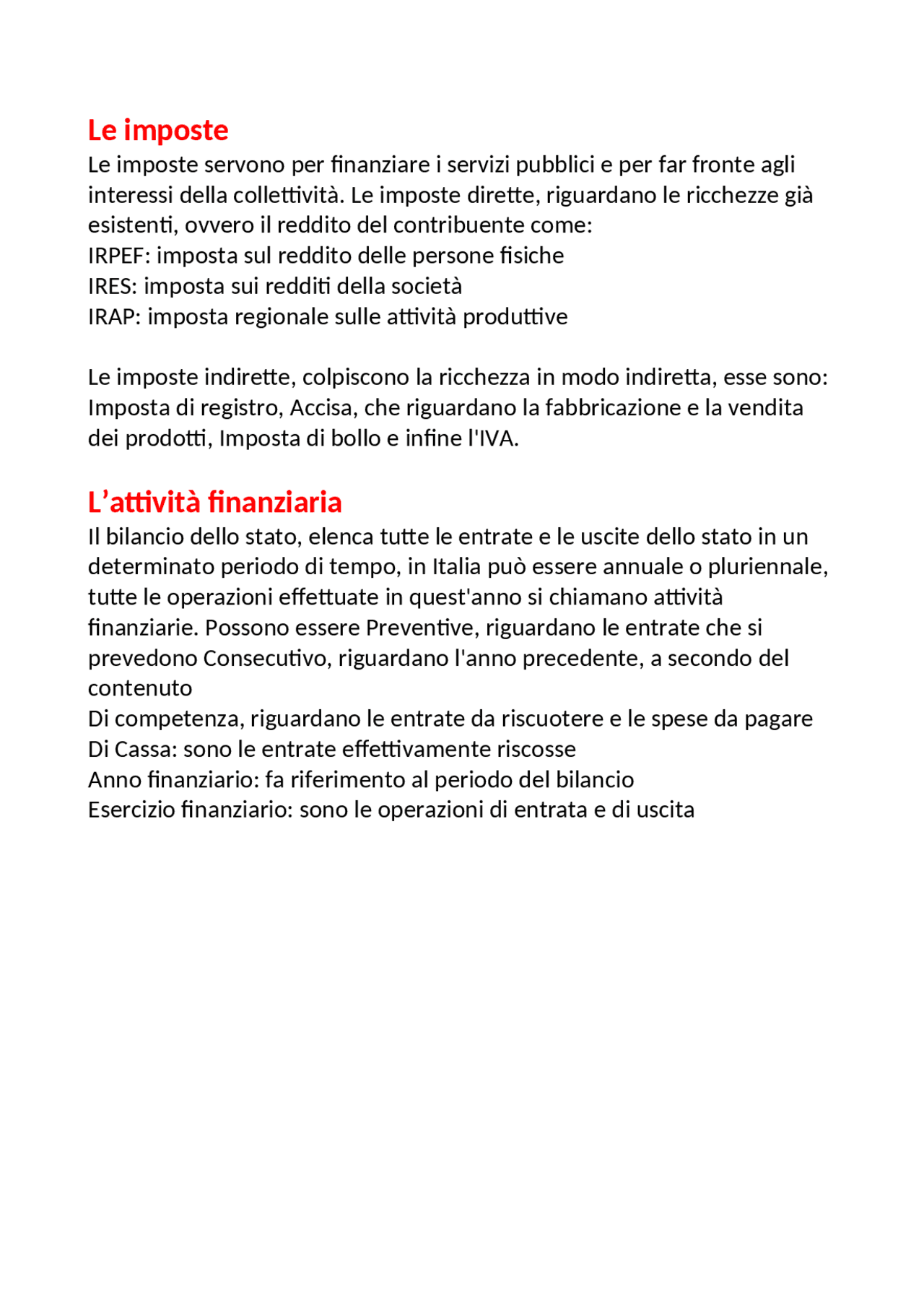 Le imposte e l'attività finanziaria - Docsity