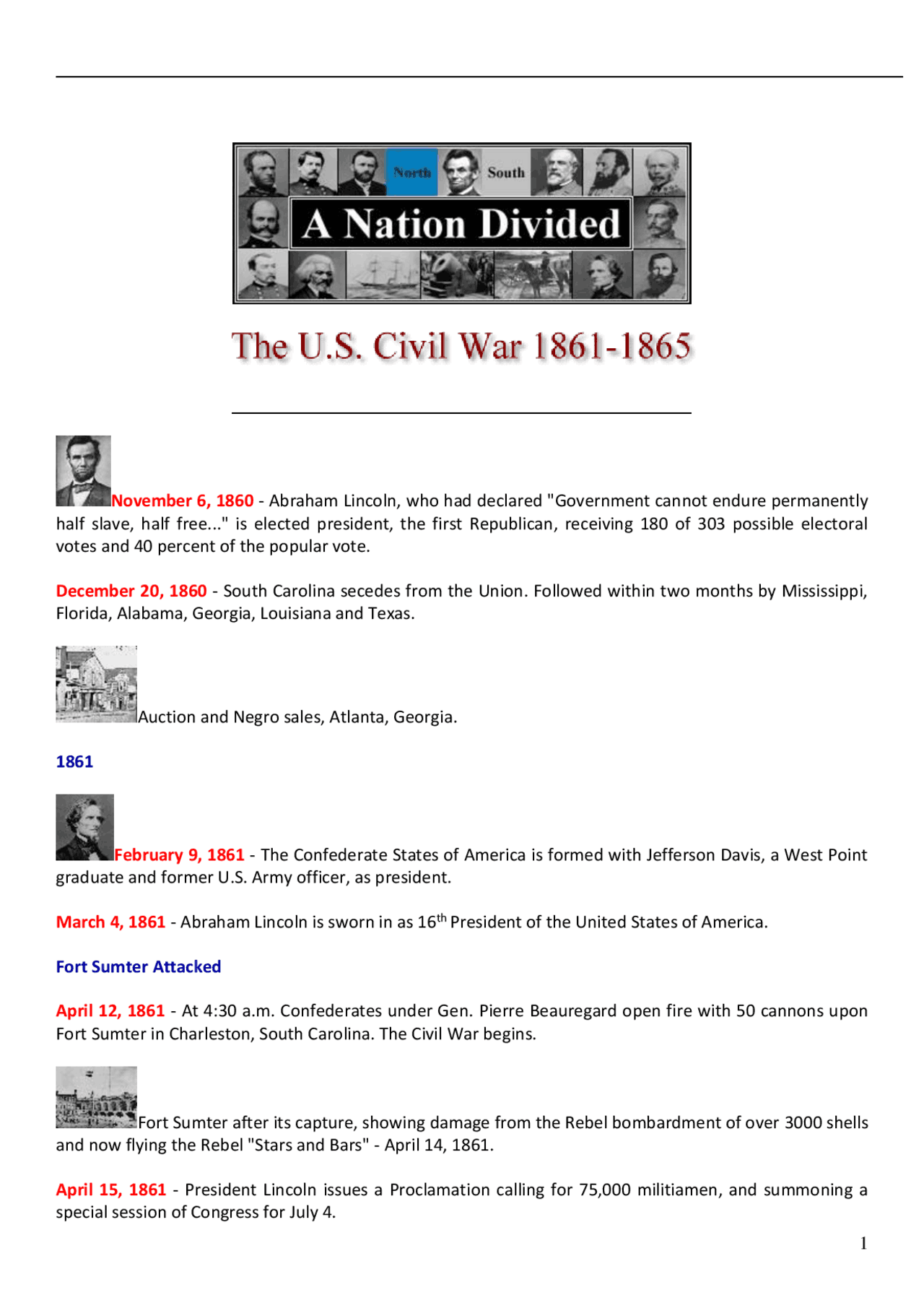 The United States Civil War 1861-1865 - Docsity
