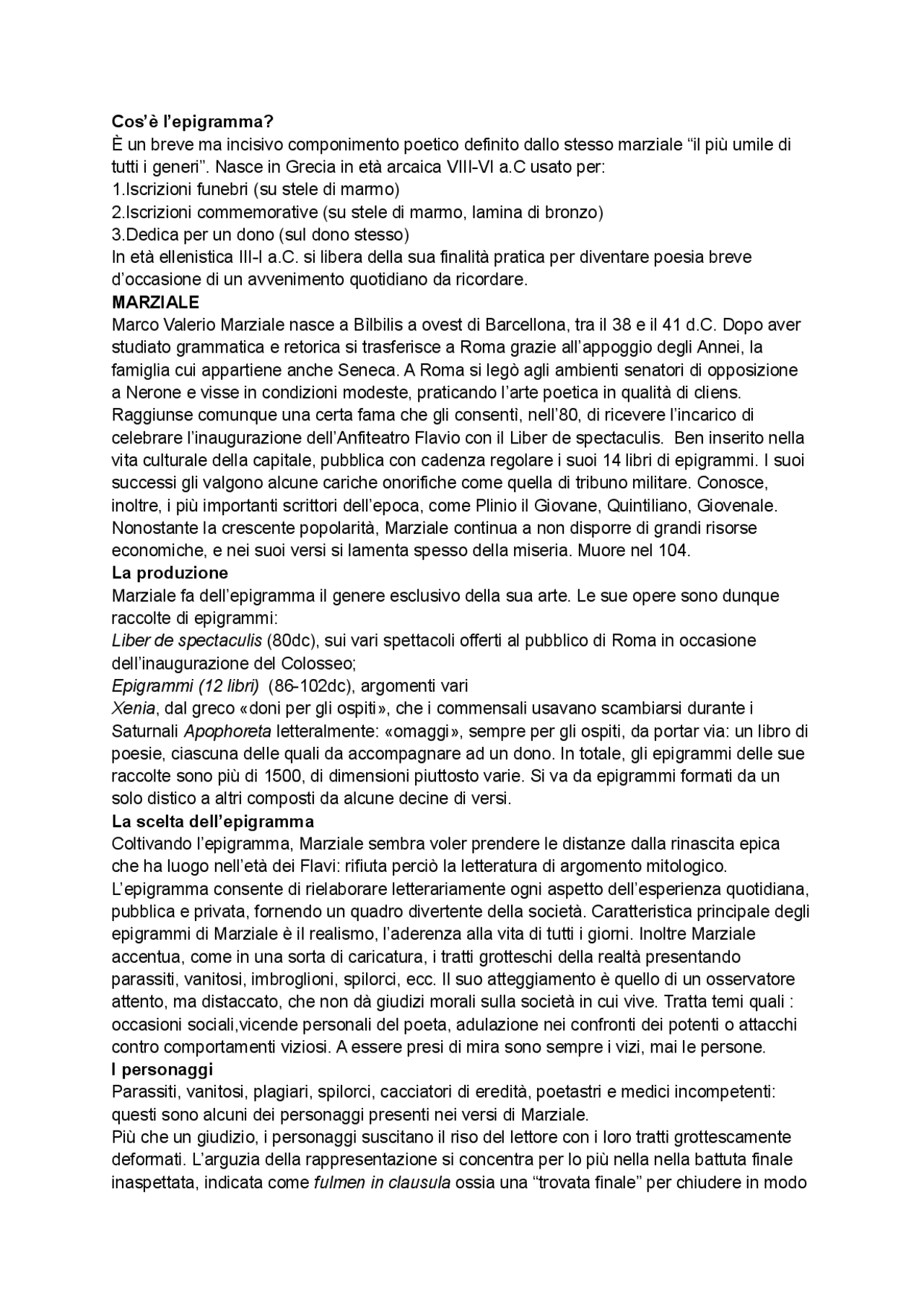 Marziale e l’epigramma - Docsity