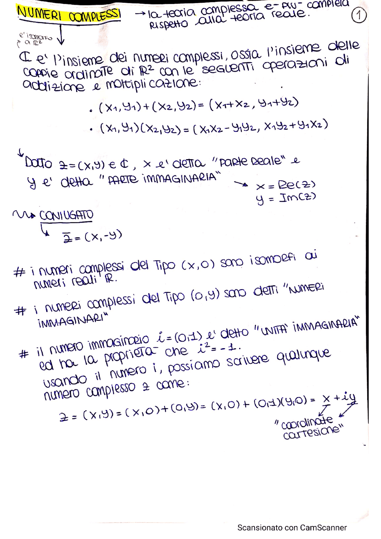 Numeri Complessi Per Analisi Matematica Ii Docsity