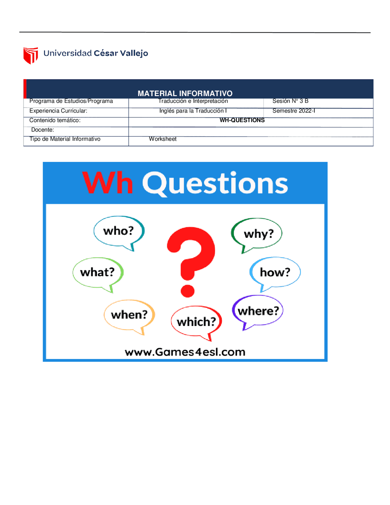 Ejercicios de WH questions - Docsity