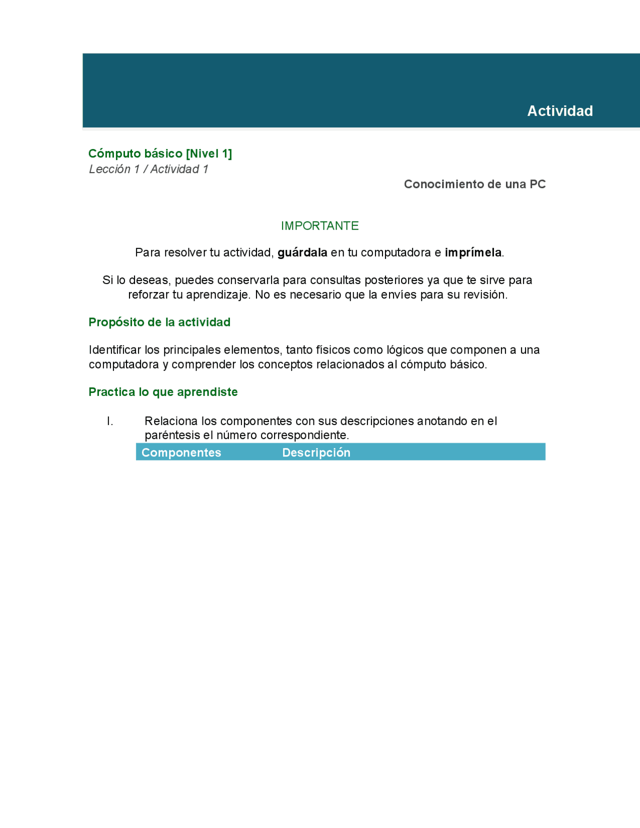 Leccion 1cursocomputo Basicodocx Ejercicios De Informática Docsity