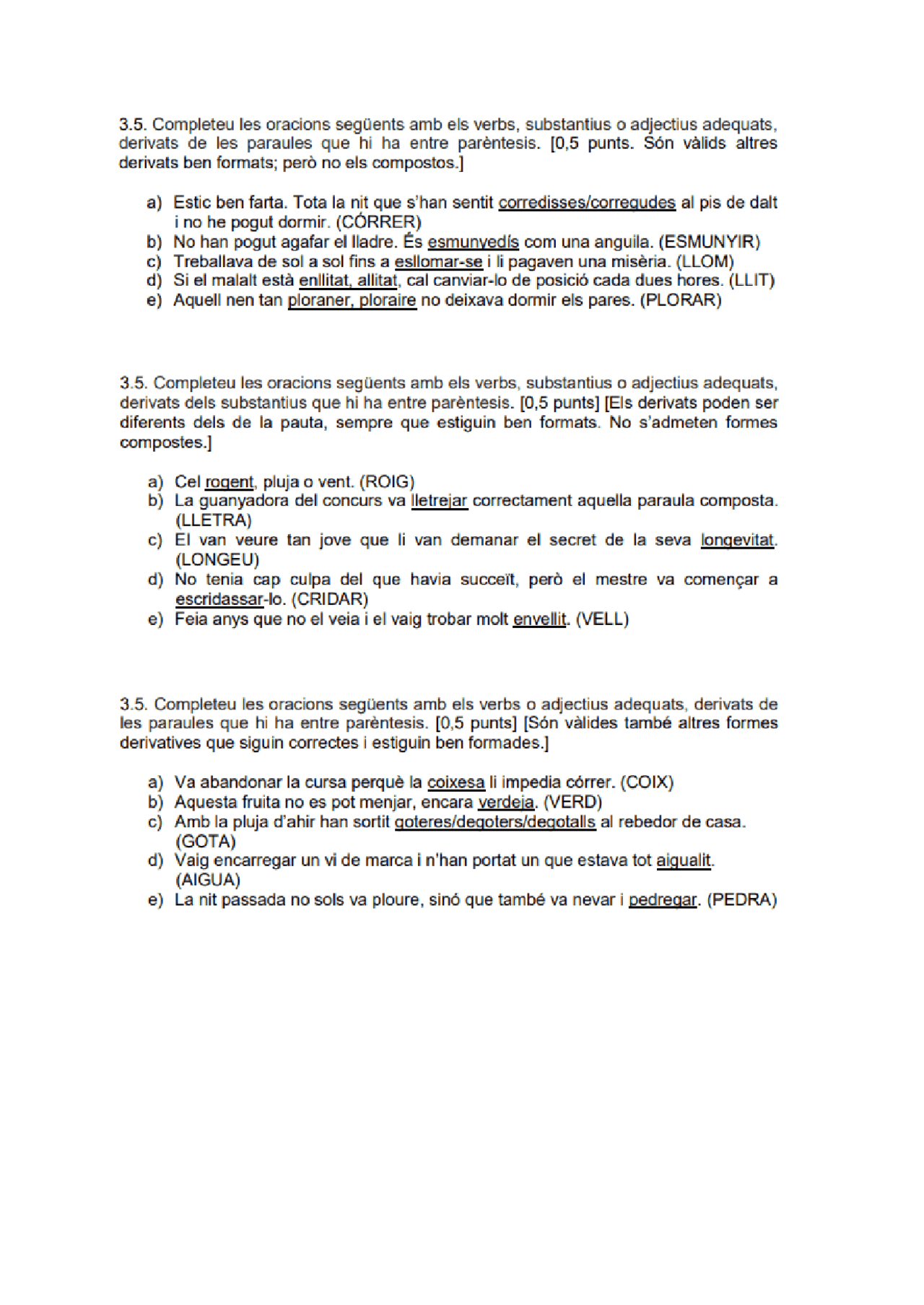 Activitats Derivació Selectivitat Pau Amb Solucions Exámenes