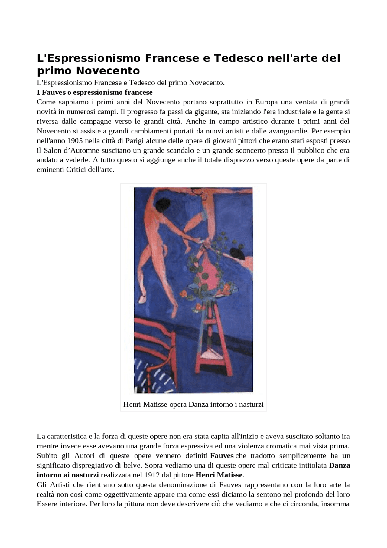 Espressionismo Francese E Tedesco Docsity