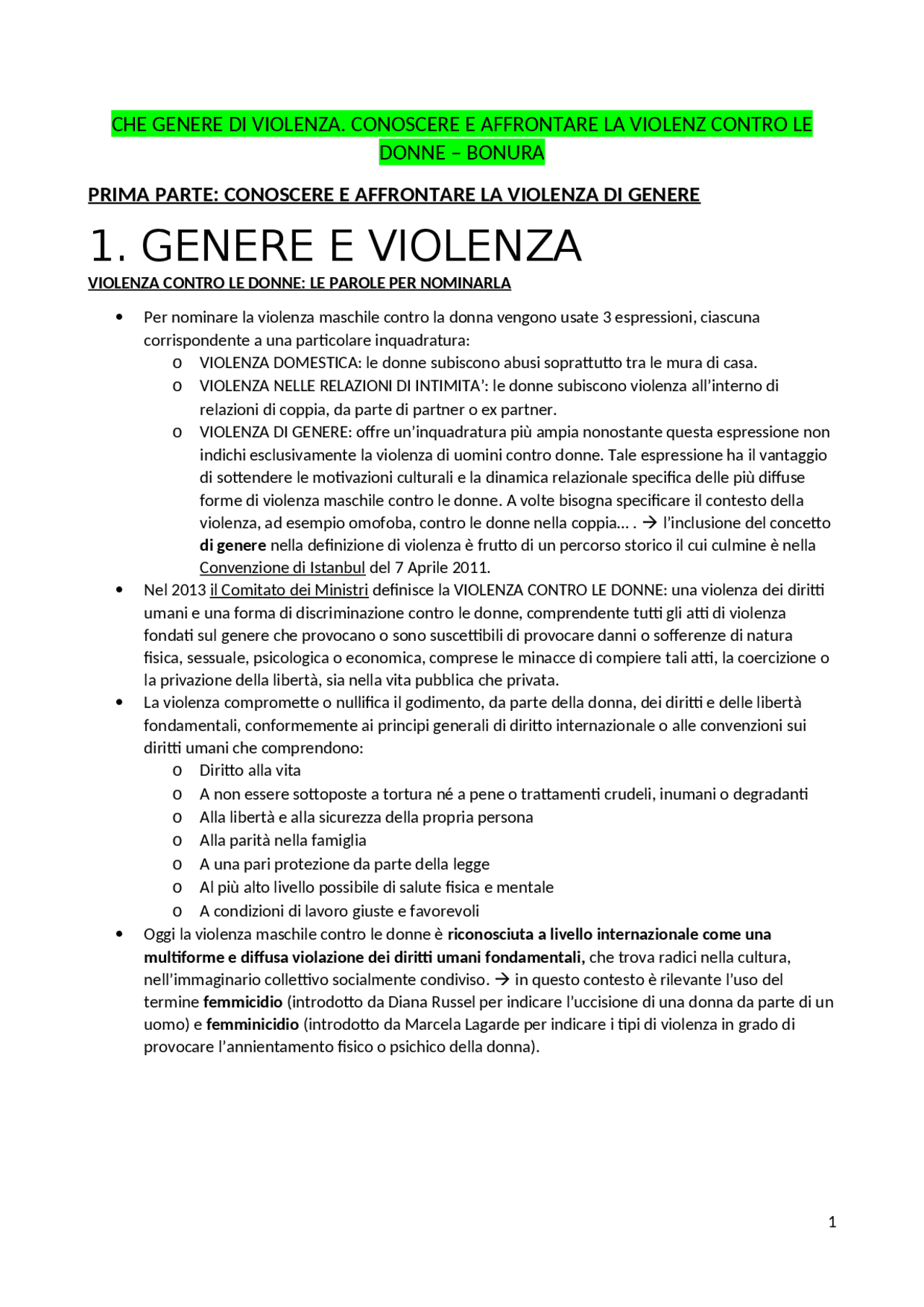 Che Genere Di Violenza Docsity