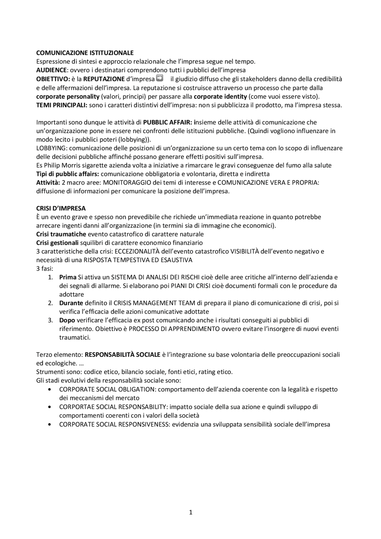 COMMUNICATION MANAGEMENT (prof Chiacchierini) - Docsity