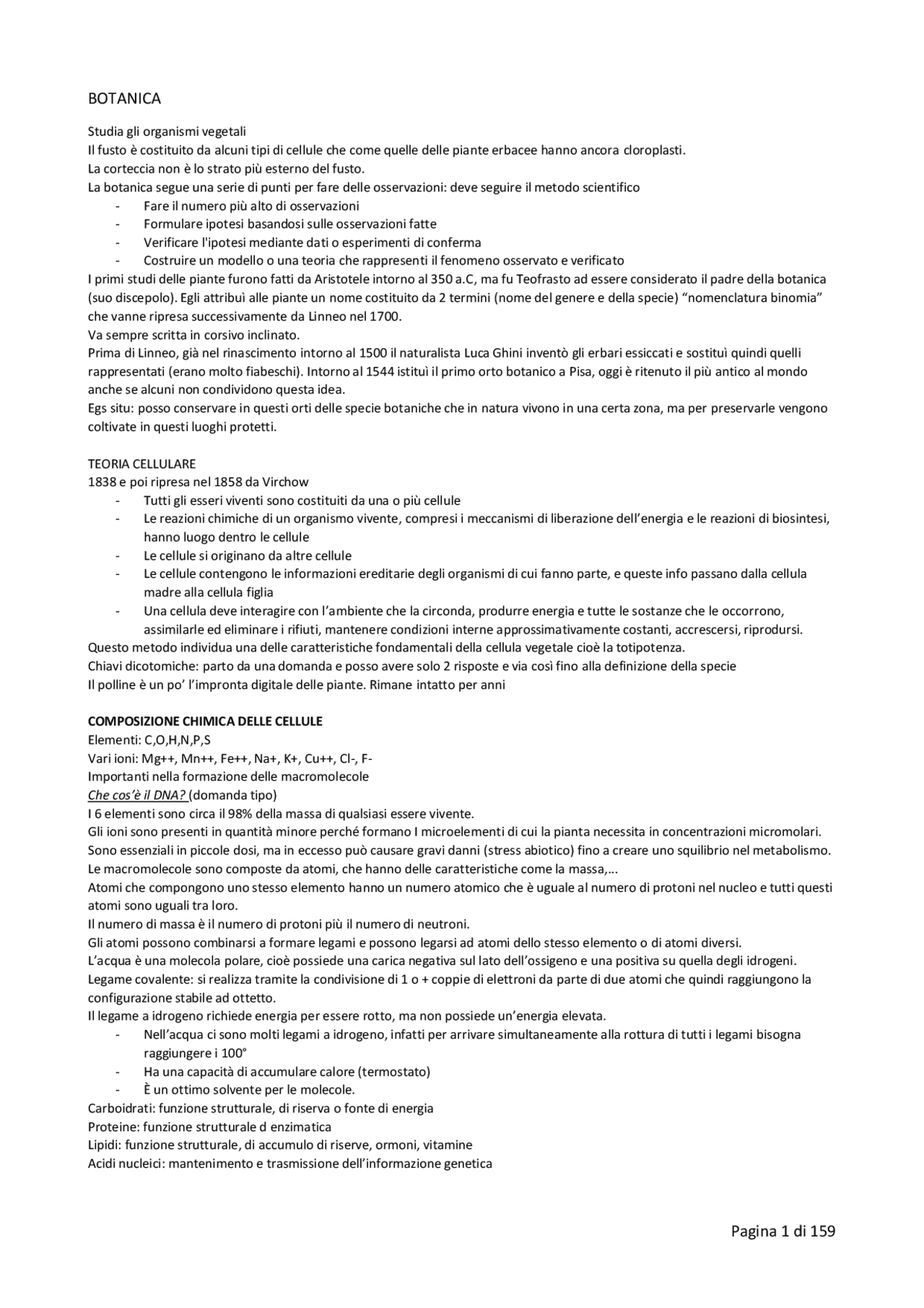 Preparazione Completa Esame Botanica Scienze Biologiche Docsity