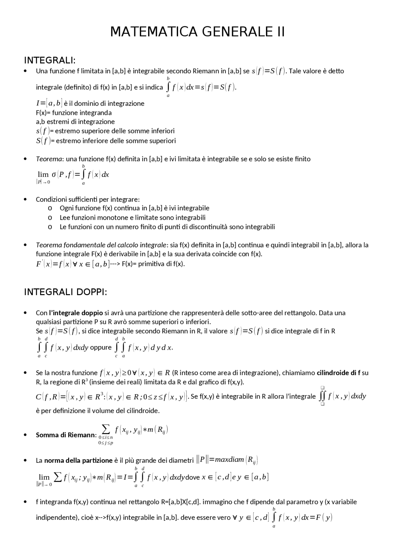 appunti presi a lezione scritti a computer di matematica generale II | Appunti di Matematica ...