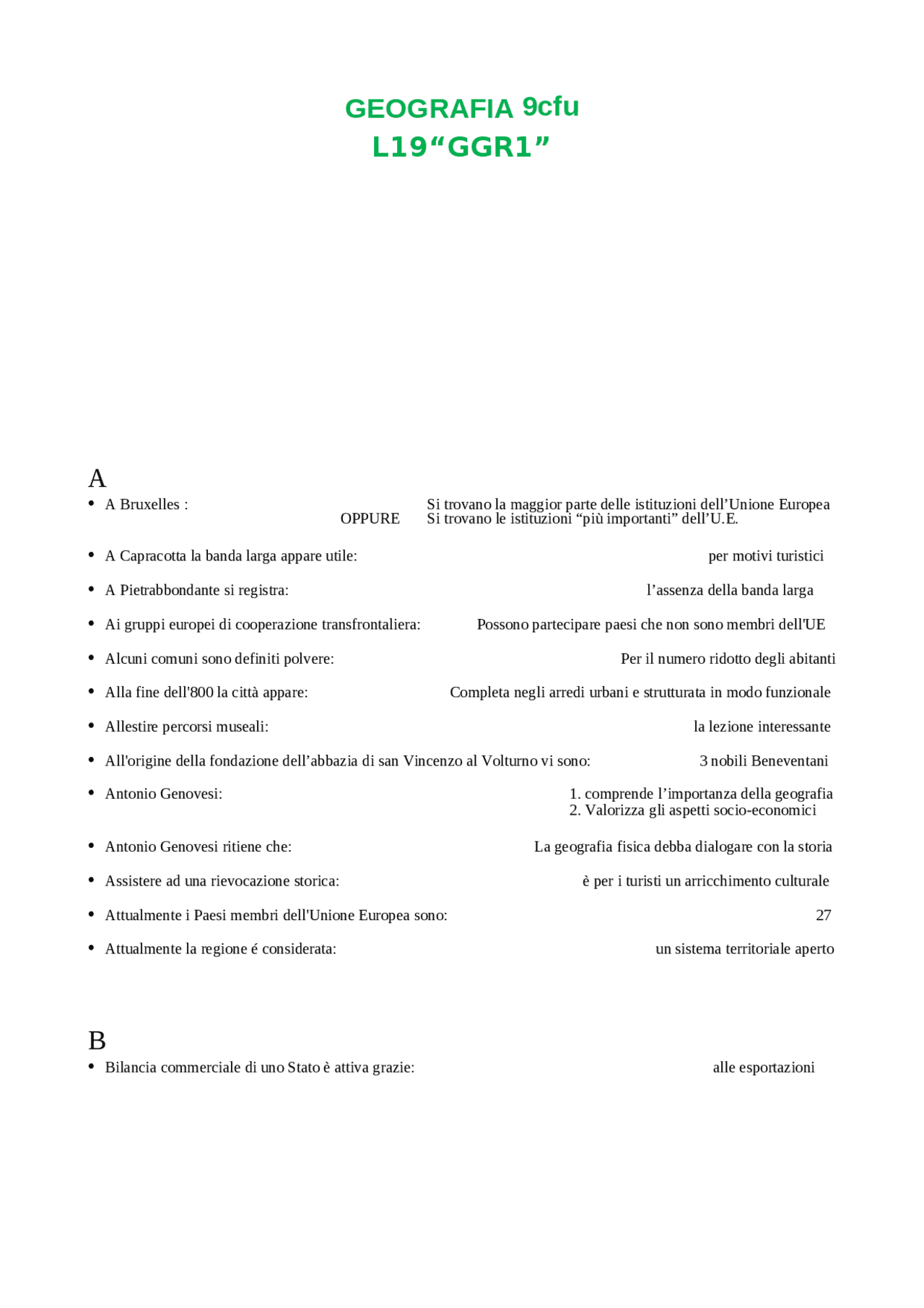 Geografia Ggr1 Sarno Da 9cfu Pegaso Agg A Giugno Prove Desame Di