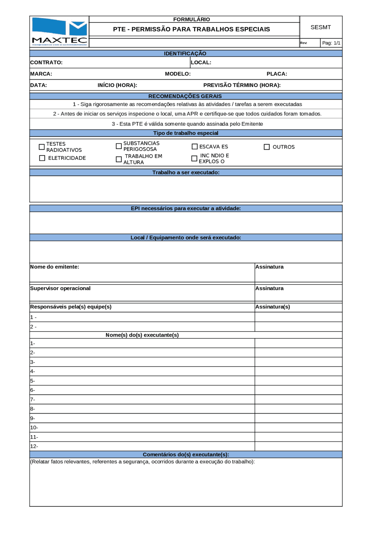Permissão de Trabalho - PT - Check list - Docsity