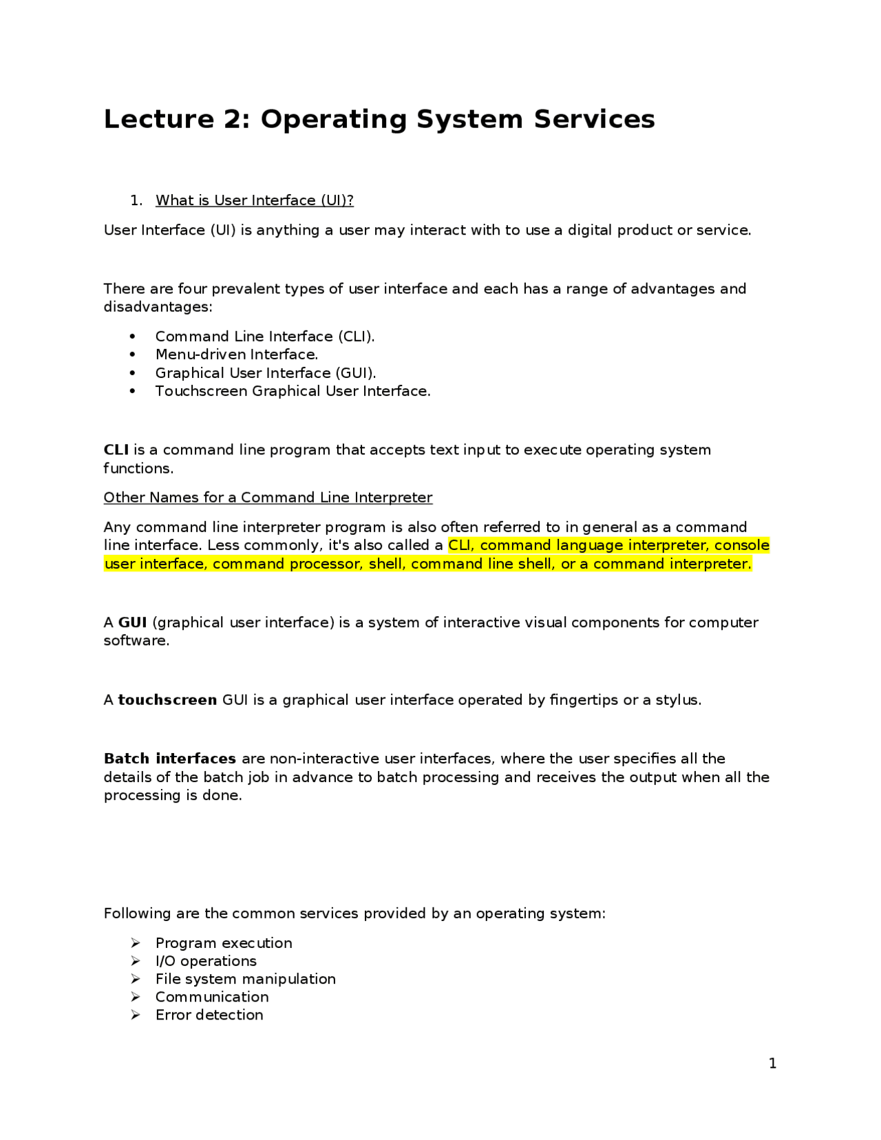 Operating System Services Docsity