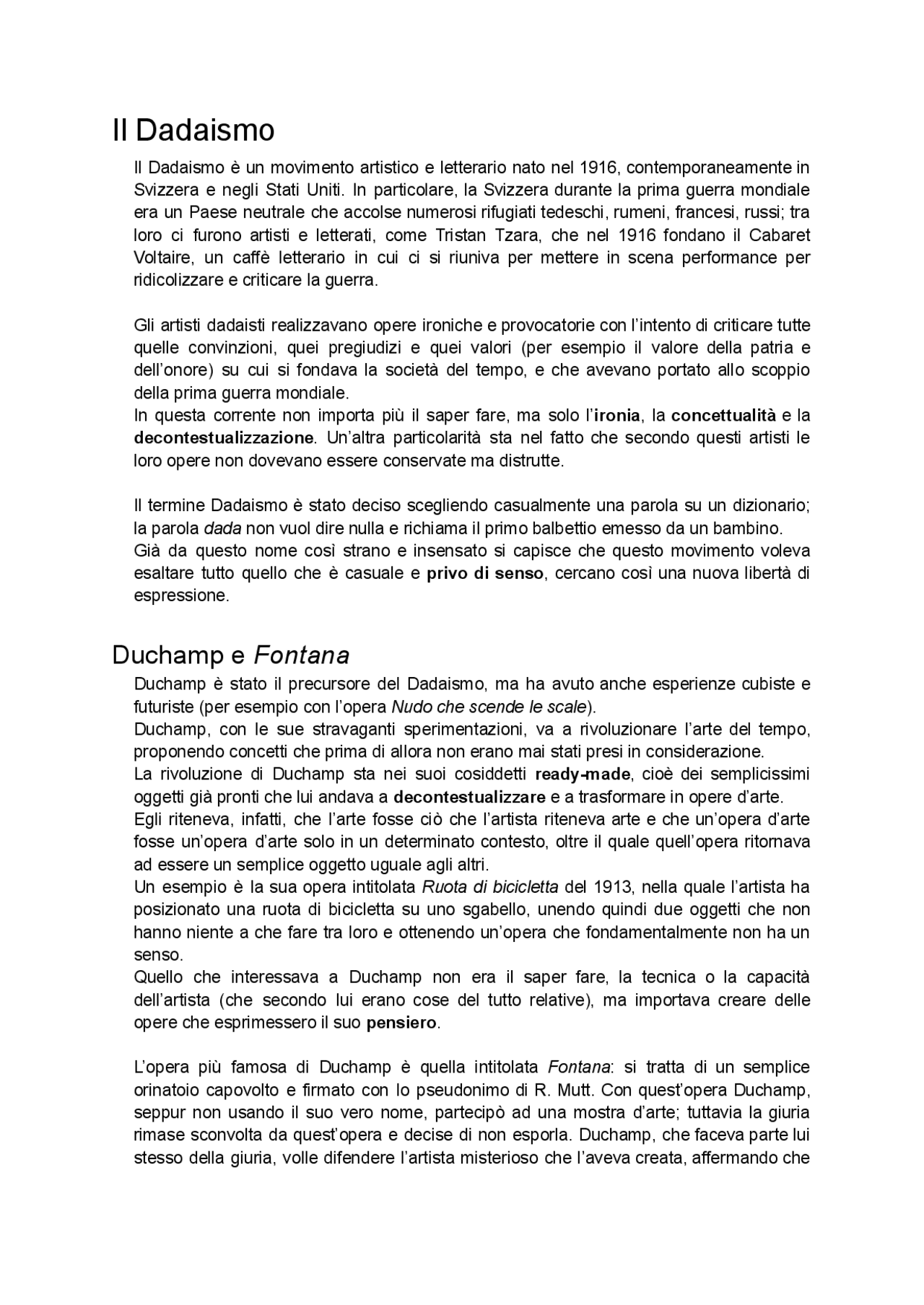 Storia Dellarte Dadaismo E Duchamp Docsity