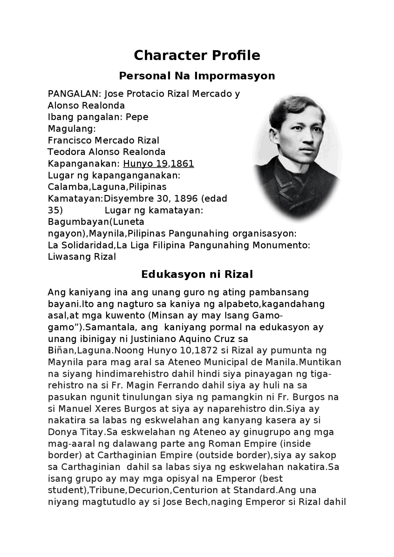 Jose Rizal: A Biographical Profile of the Philippine National Hero ...